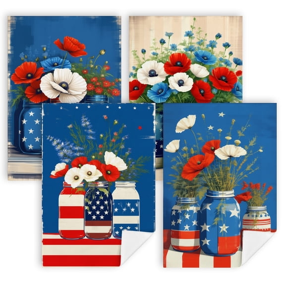 patriotic kitchen towels Three mason jars with red white and blue ...