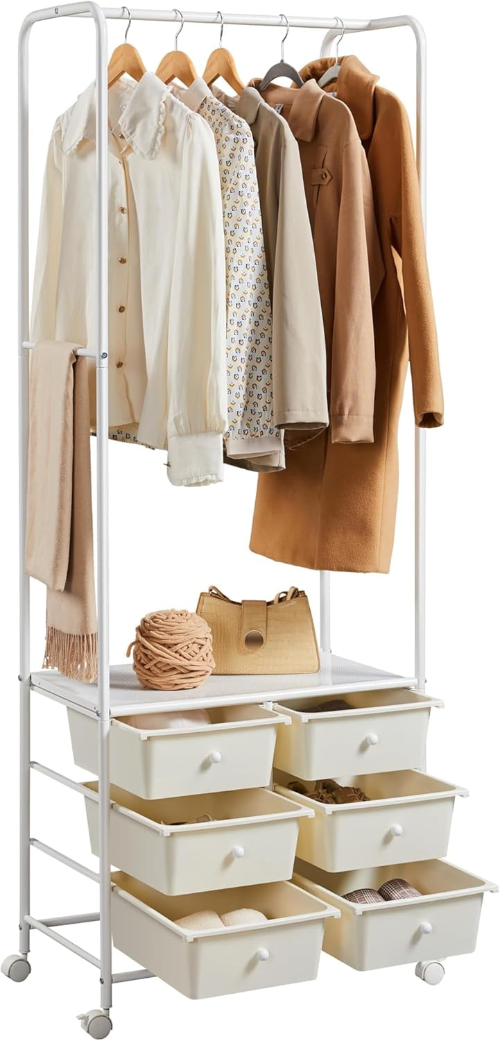 pawty Clothes Rack with Drawers, Heavy Duty Garment Rack with Wheels ...