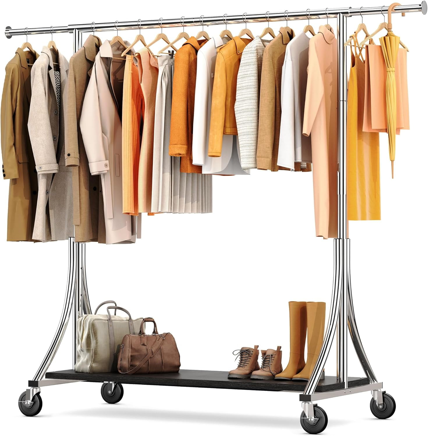 pawty Clothes Rack with Wood Shelves Height Adjustable Clothing Rack ...