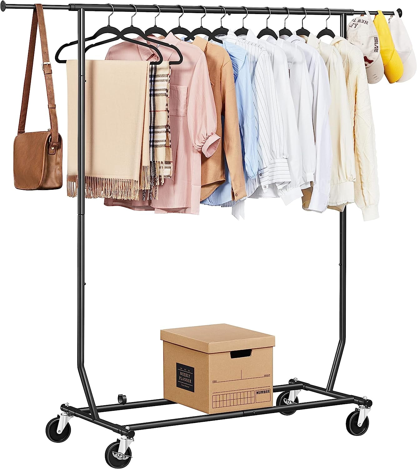 pawty Heavy Duty Clothing Garment Rack, Rolling Clothes Organizer with ...
