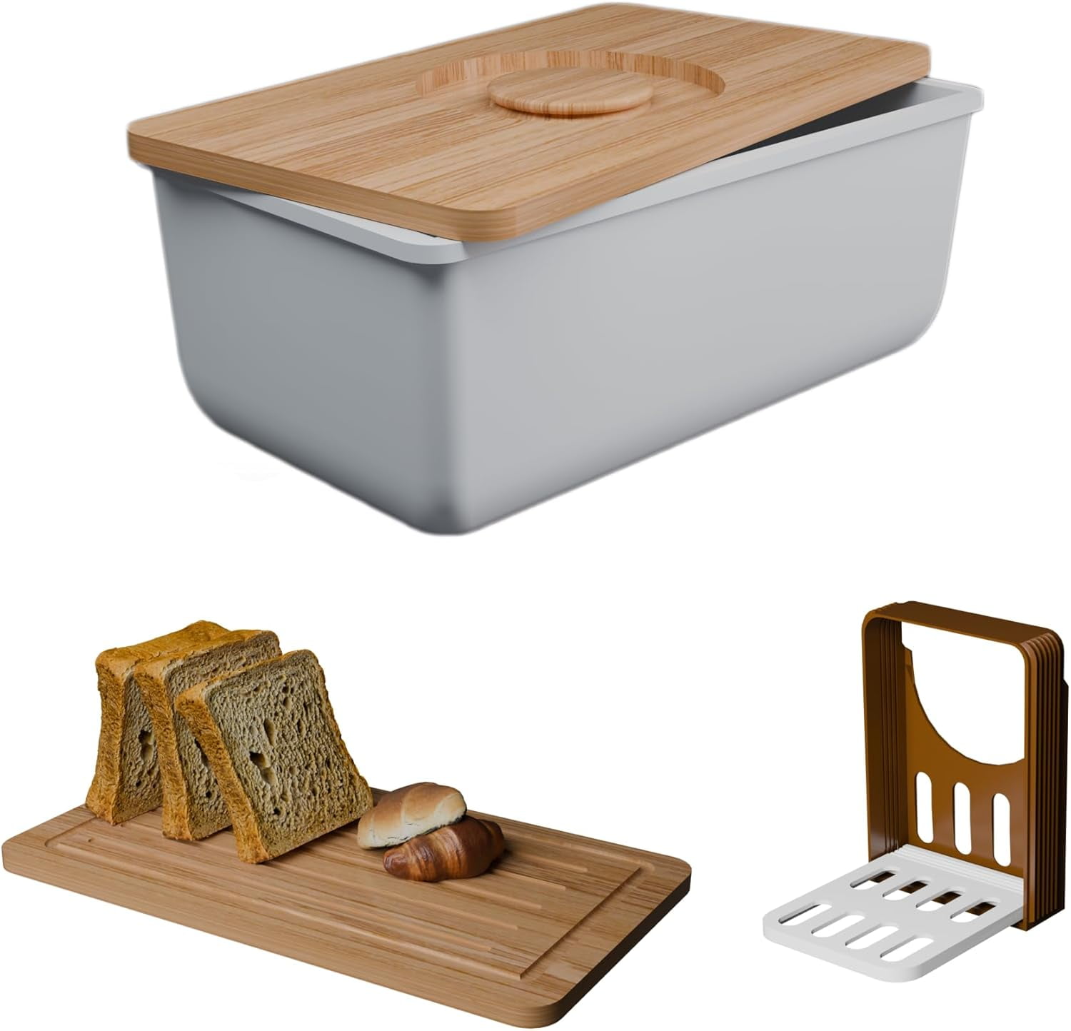 pb Bread Box Bamboo Lid Set with Slice Holder - Bread Storage Container ...