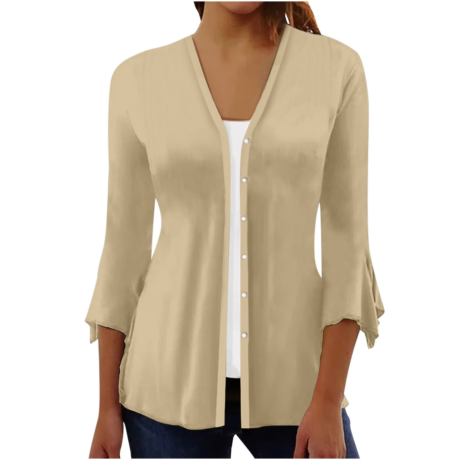 pbnbp Plus Size Cardigan for Women Classic Button Down 3/4 Sleeve V ...