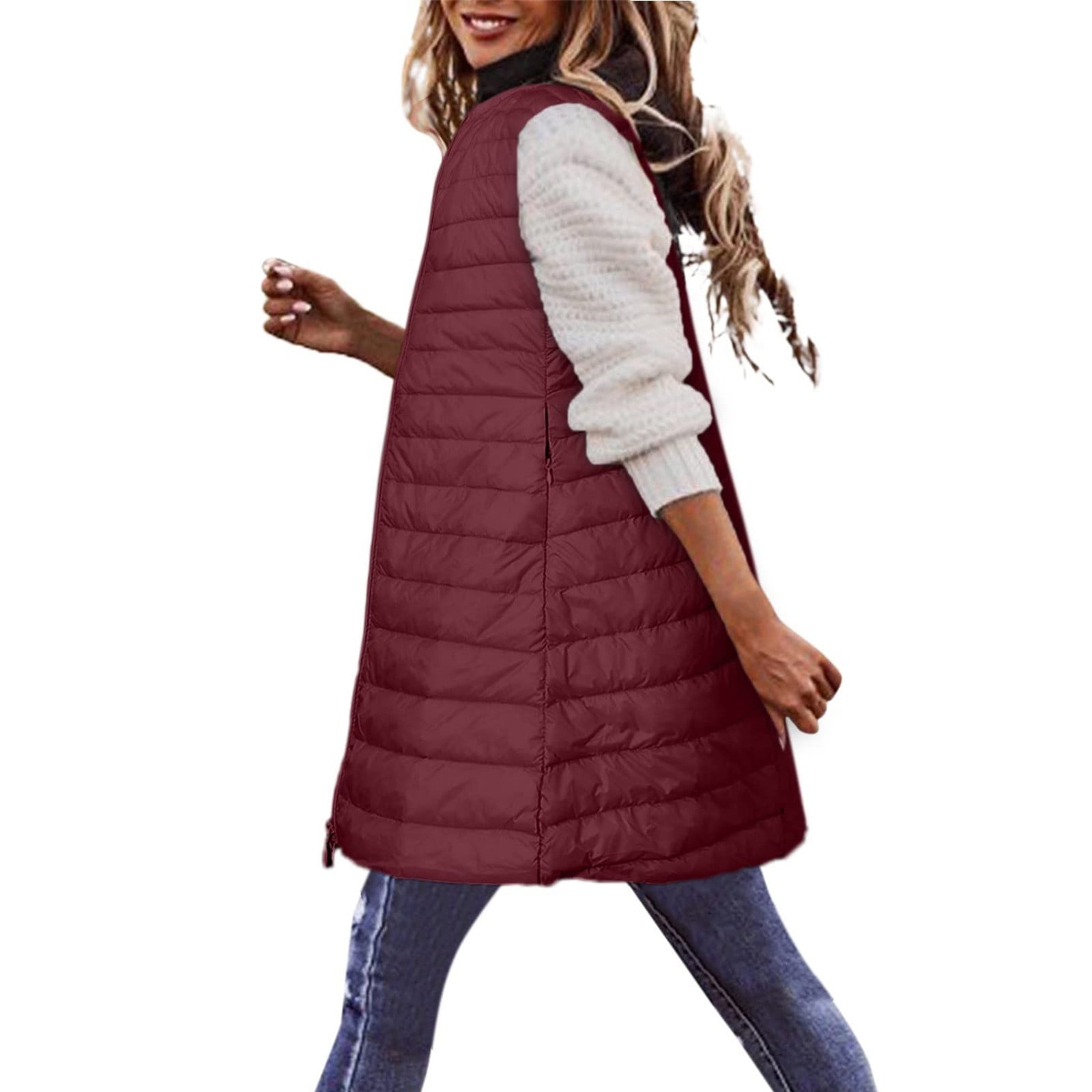 pbnbp Women's Long Lightweight Puffer Vest Plus Size Lightweight Mid-Thigh Quilted Jacket Warm ...