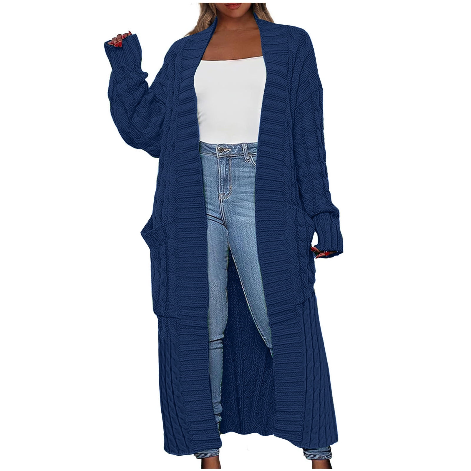 pbnbp Women's Maxi Long Cardigan Sweaters Solid Color Open Front Chunky ...