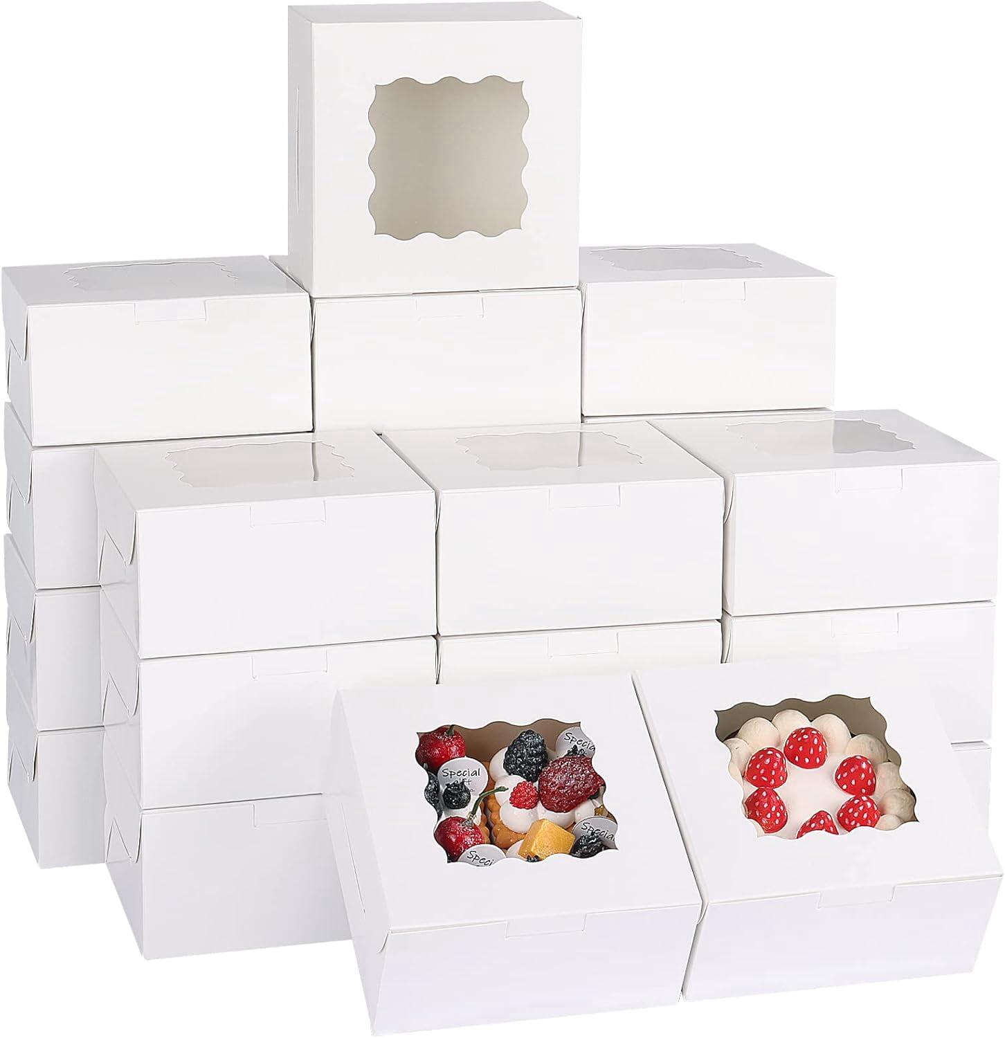 pcs Bakery Boxes, Inches Cookie Box with Window, White Treat Containers ...