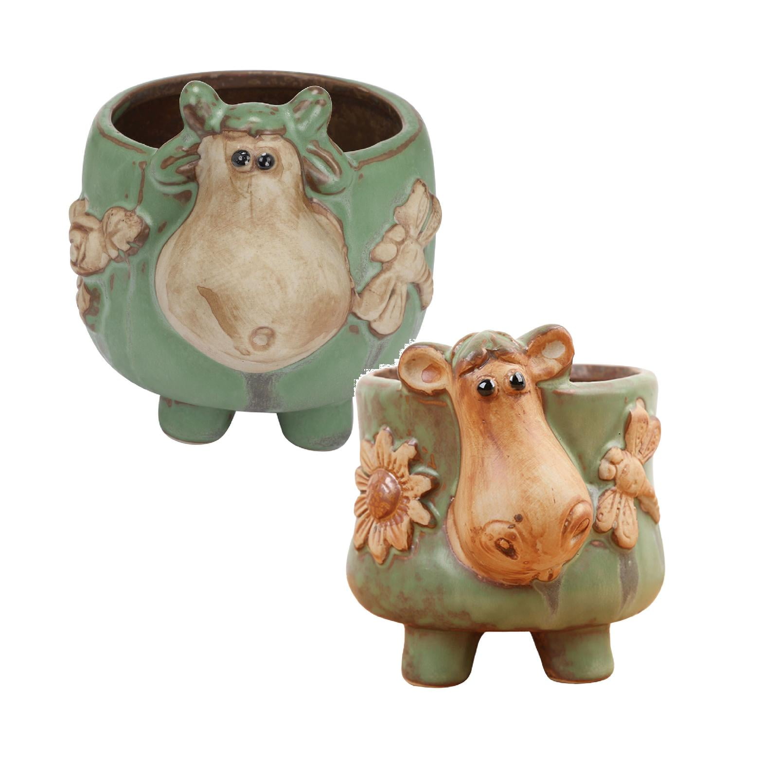 pdqouc 2PCS Small Pots with Ceramic Animal Shape Design Planter Indoor ...