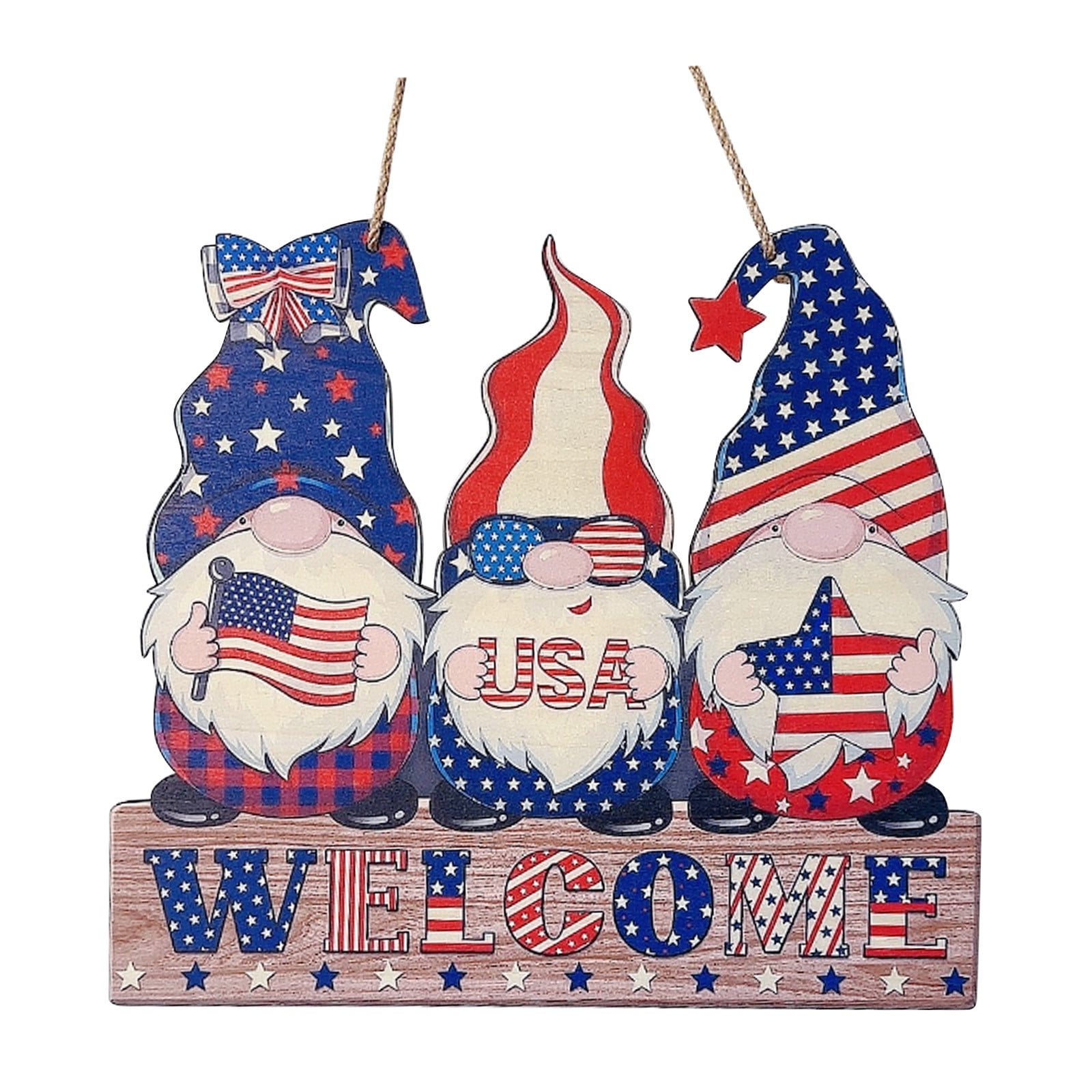 pdqouc 4th of July Dwarf Welcome Sign Patriotic Gnomes Wooden Signs ...