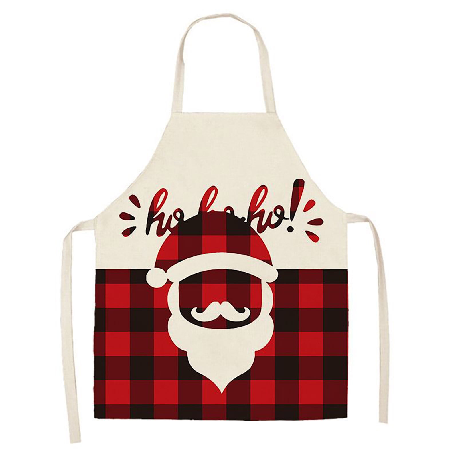 pdqouc Christmas Kitchen Cooking Aprons Red Plaid Adjustable Baking ...