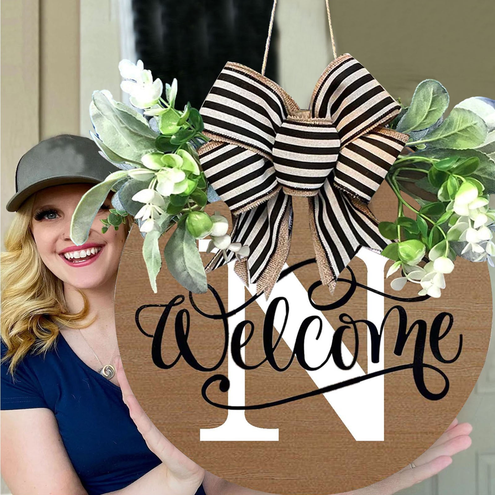 pdqouc Clearance Last Name Year Round Front Door Wreath 26 Last Names ...