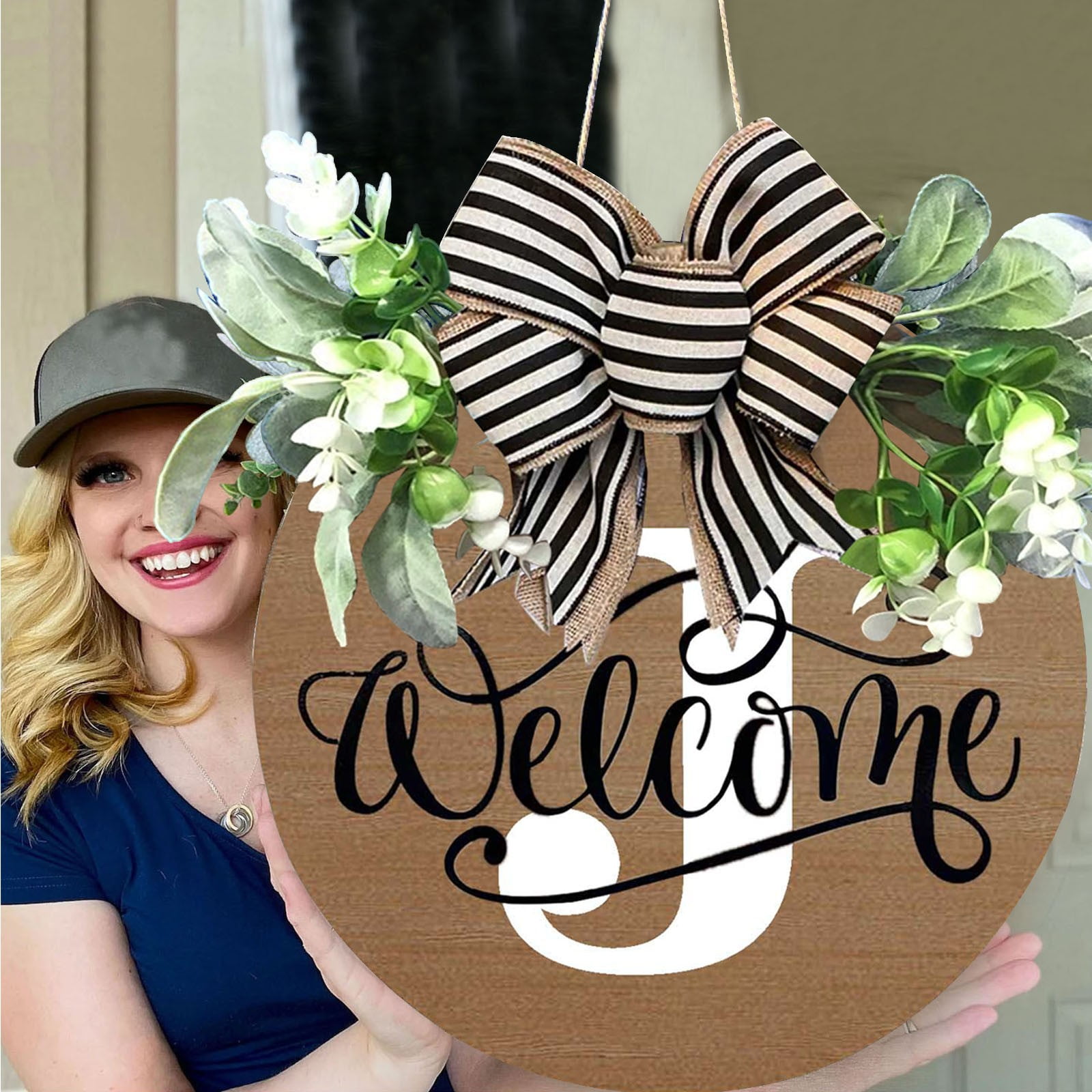 pdqouc Clearance Last Name Year Round Front Door Wreath 26 Last Names ...