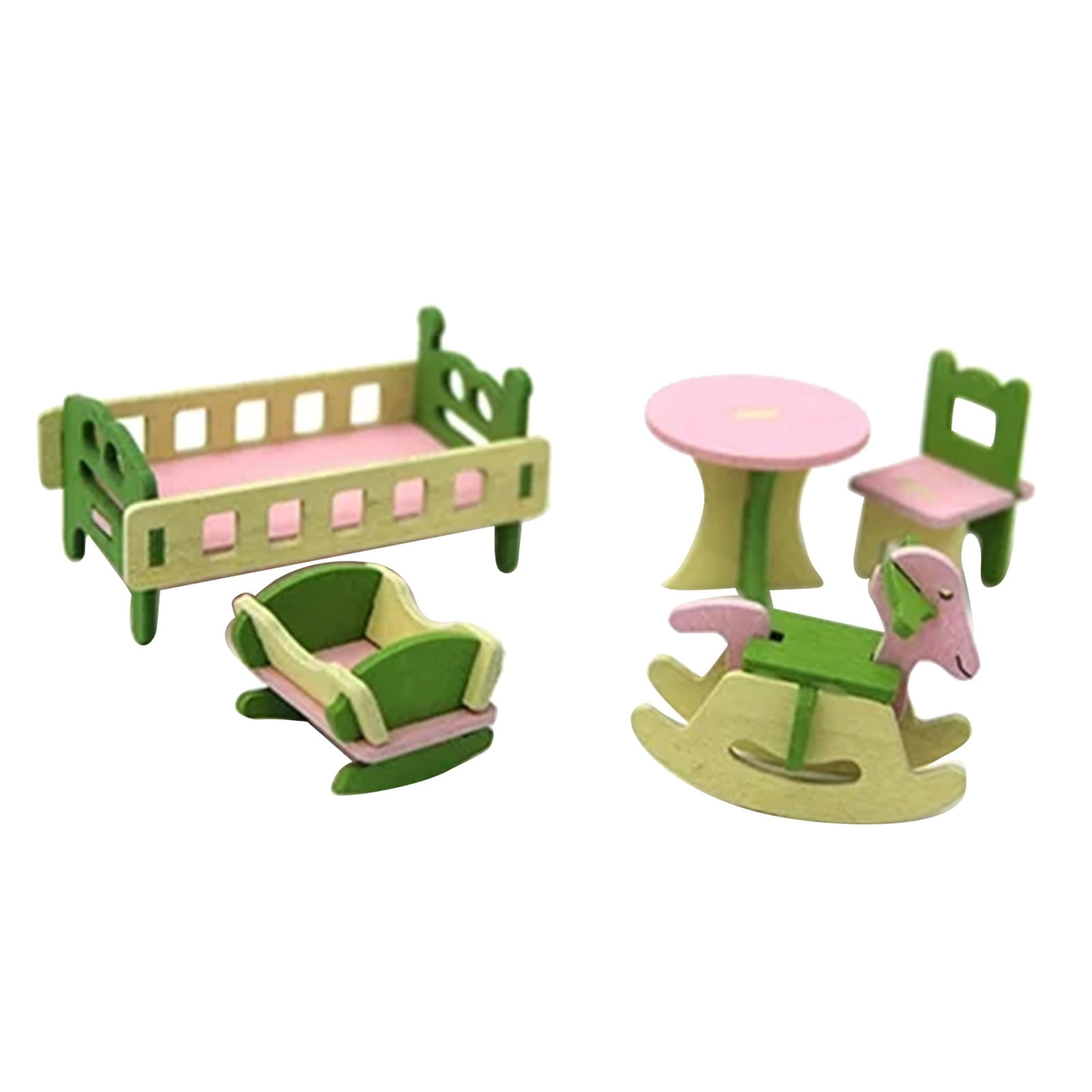 pdqouc Colorful Wooden Doll House Furniture Set Wood Miniature Bathroom ...