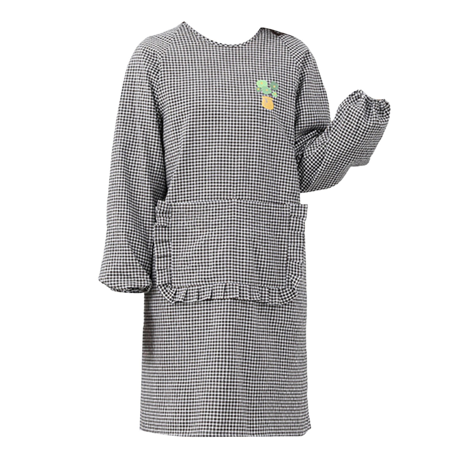 pdqouc Cotton Linen Cooking Long Sleeve Aprons for Women with Pockets ...