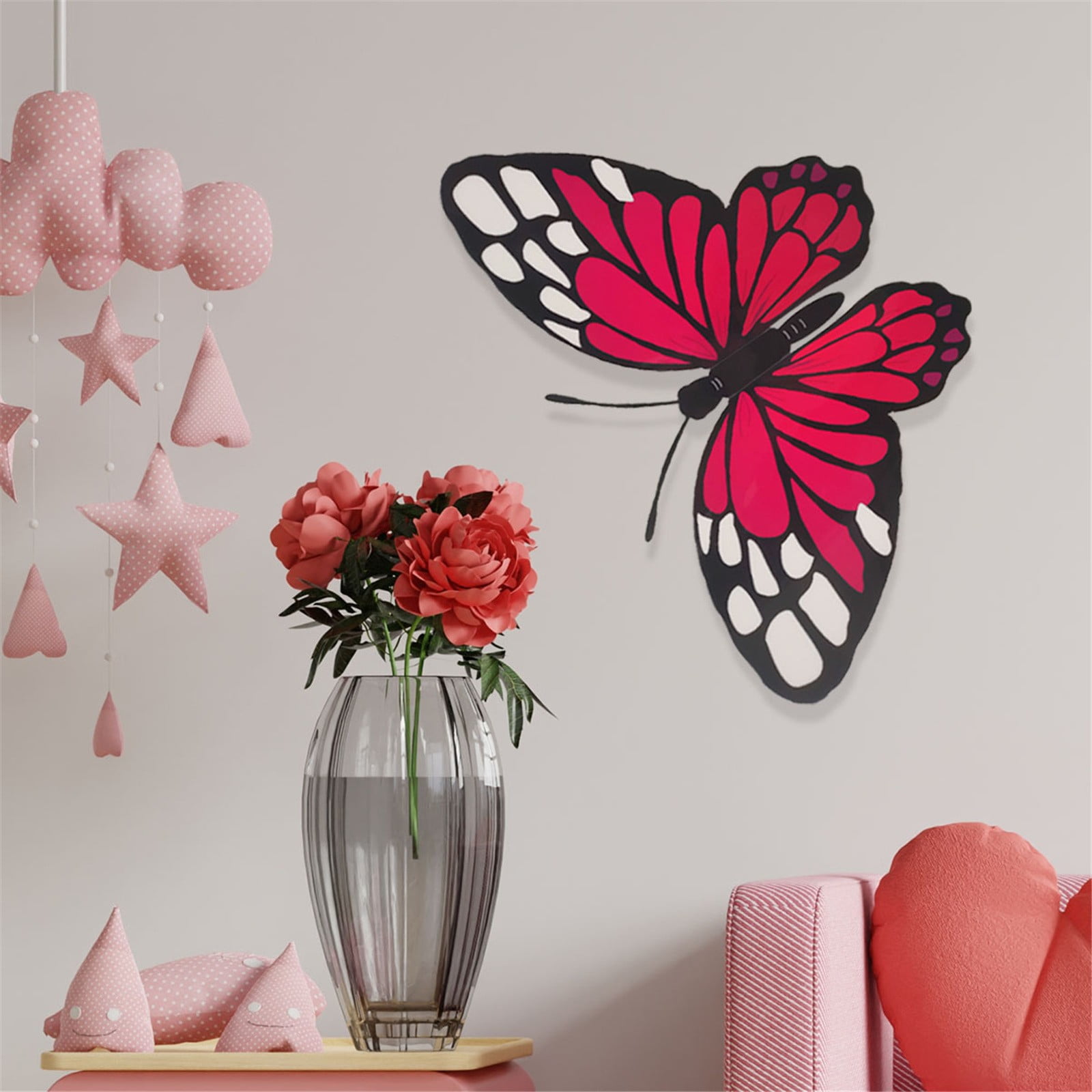 pdqouc Fashion 3D Red Butterfly Sticker Large Size Butterfly Wall ...