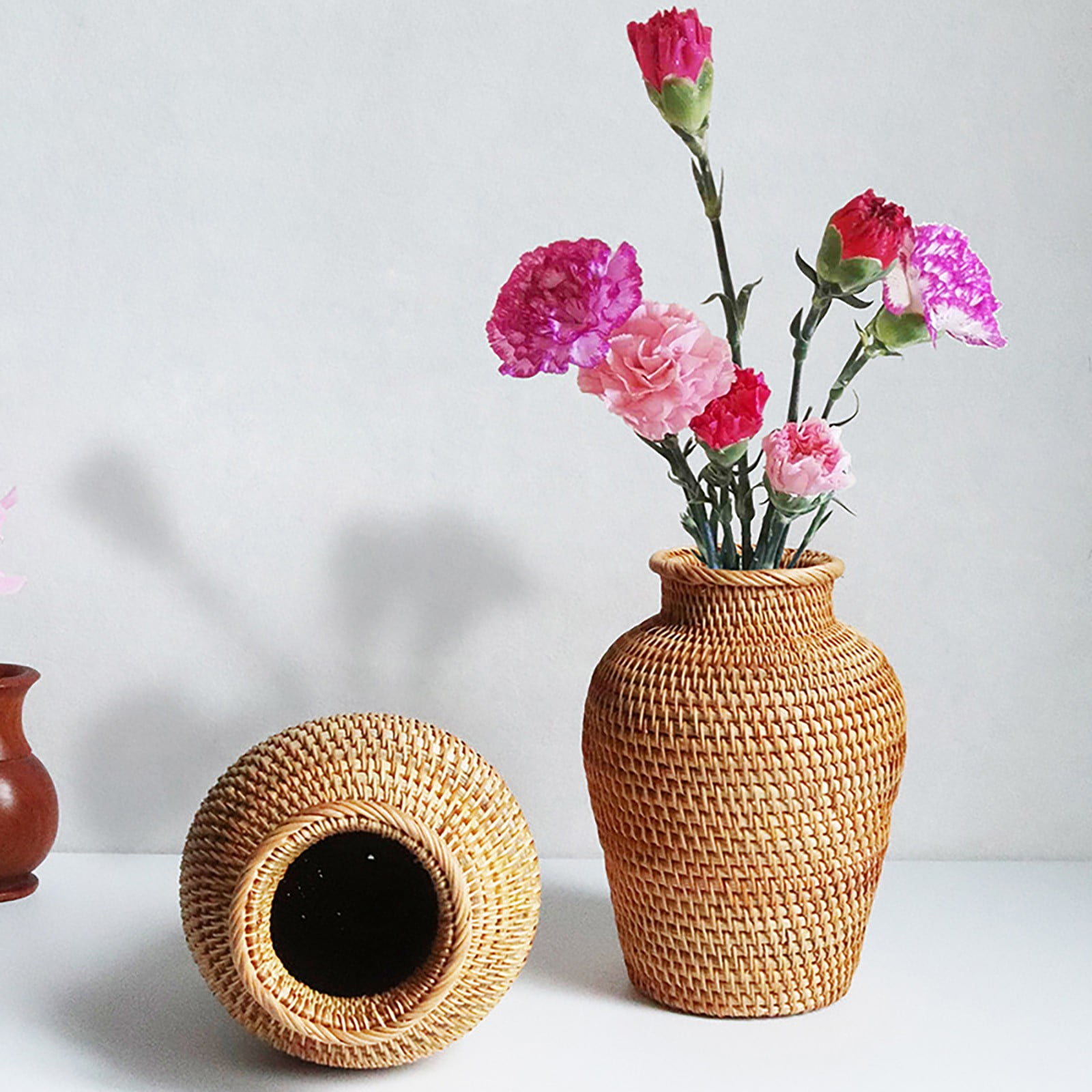 pdqouc Handmade Rattan Vase Flower Pot Creative Vintage Dry Flower Holder Plant Multifunctional ...