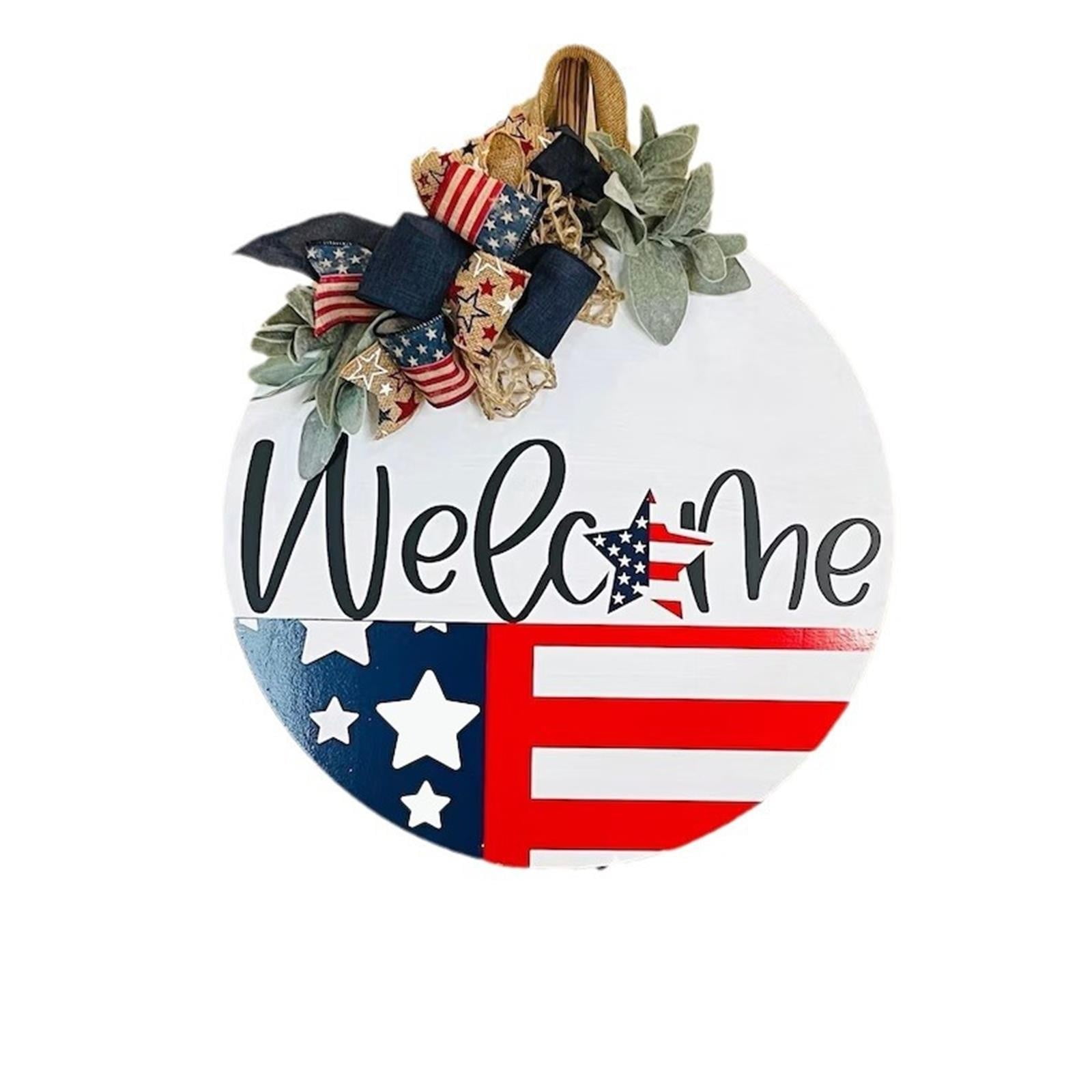 pdqouc Home Front Door Welcome Wreath Decor Independence Day Rustic ...