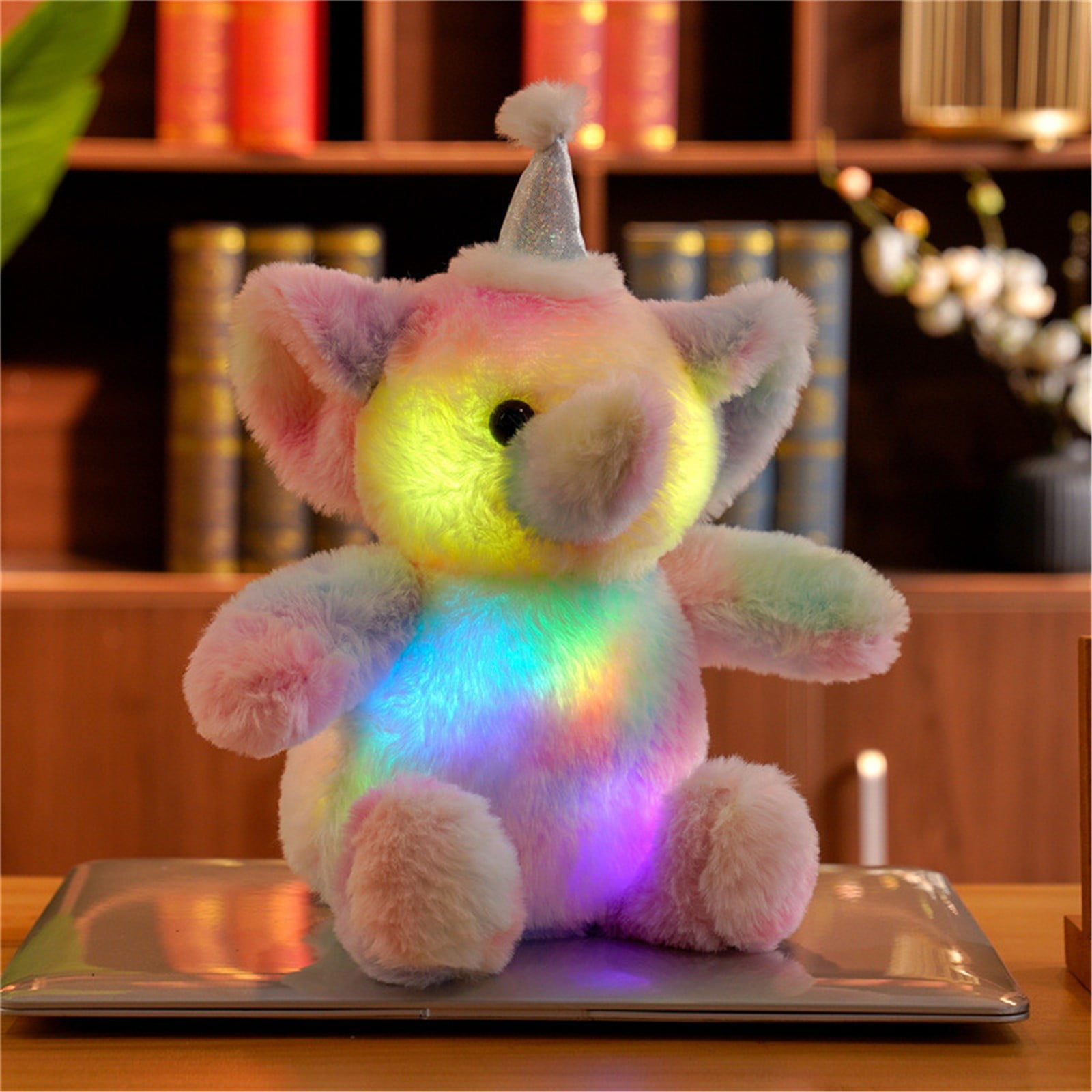 pdqouc Lighted Rainbow Elephant Plush Toy LED Light Up Soft Plush Toy ...