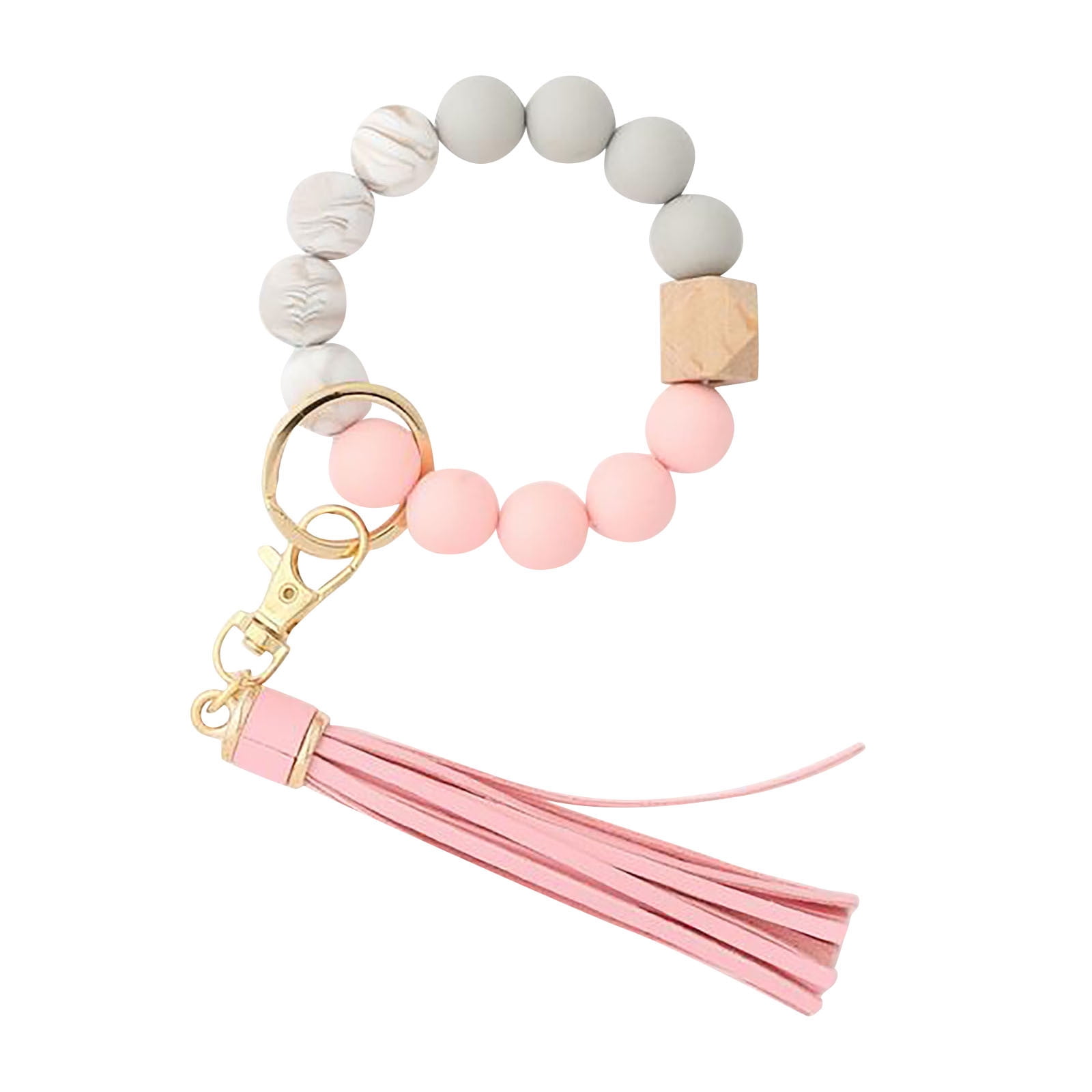 pdqouc Silicone Key Ring Bracelet Fashion Women Beaded Bangle Keychain ...