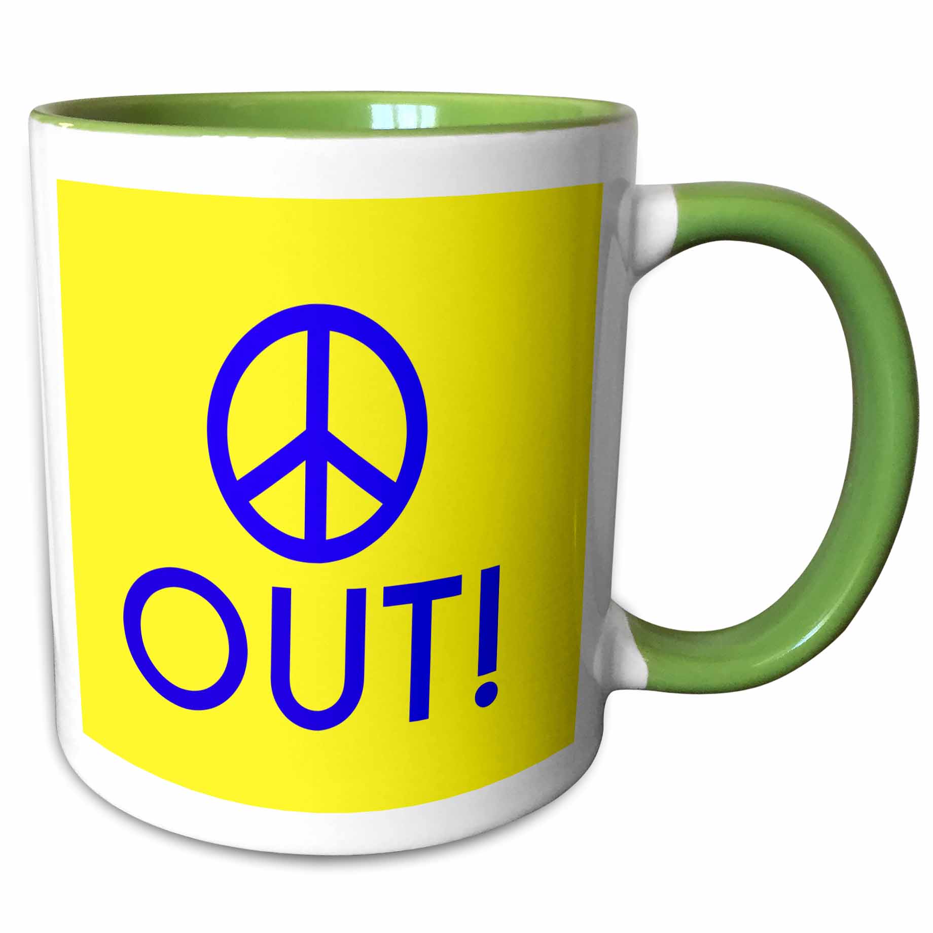 peace out blue letters with picture of peace sign on yellow background ...