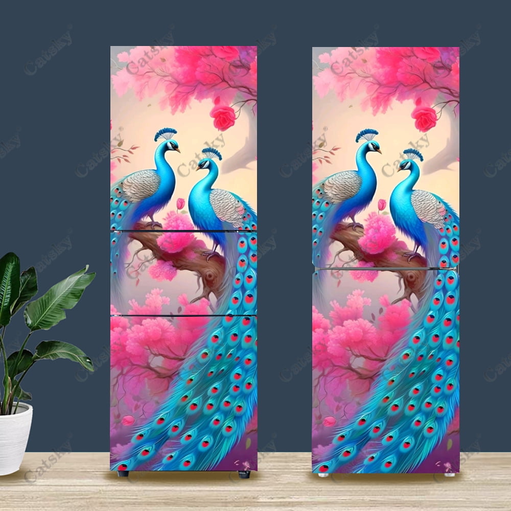 peacock animal Refrigerator Sticker Home r Kitchen Mural DIY Wall ...