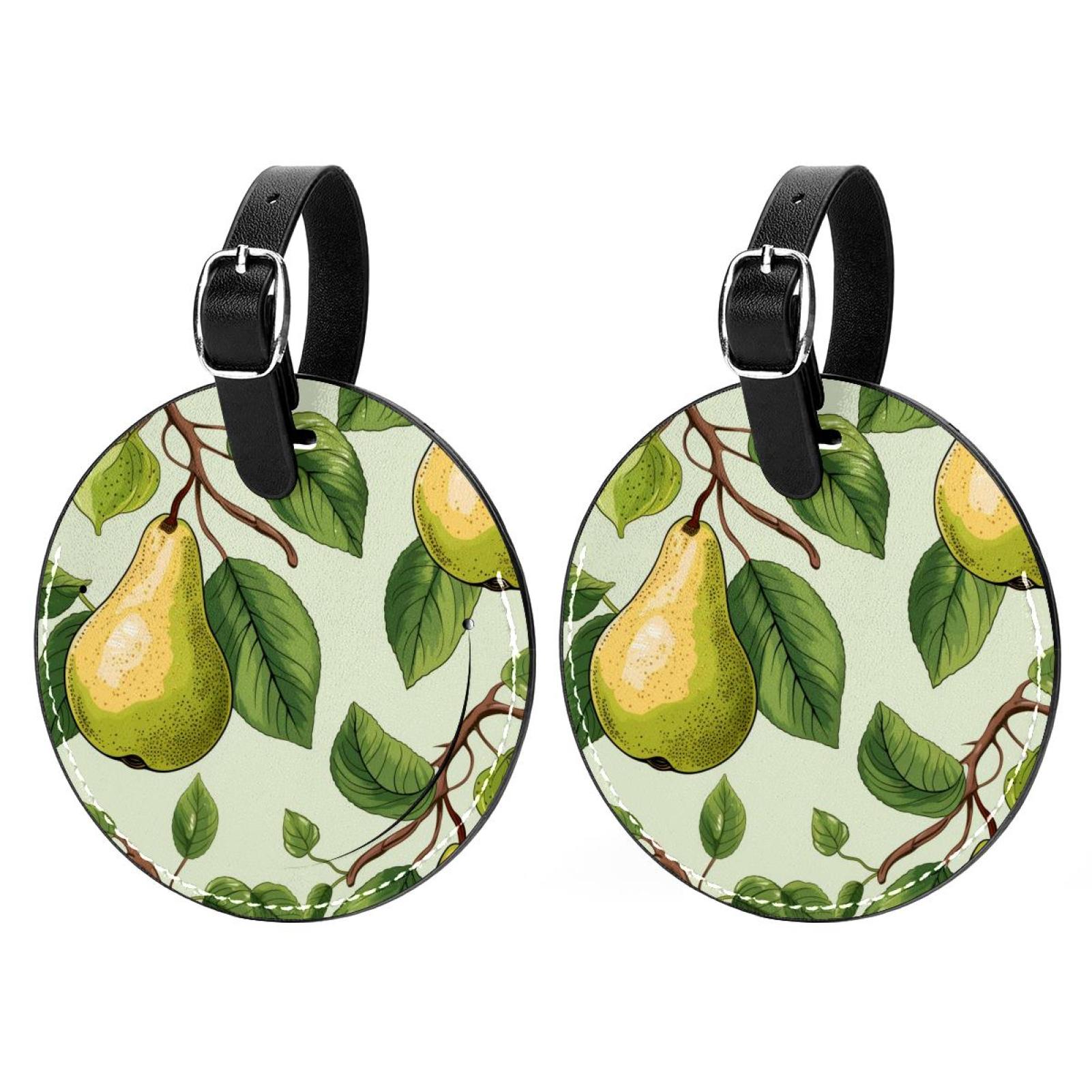 pear 2Pcs PU Leather Round Luggage Tags with Privacy Cover and Name ID ...