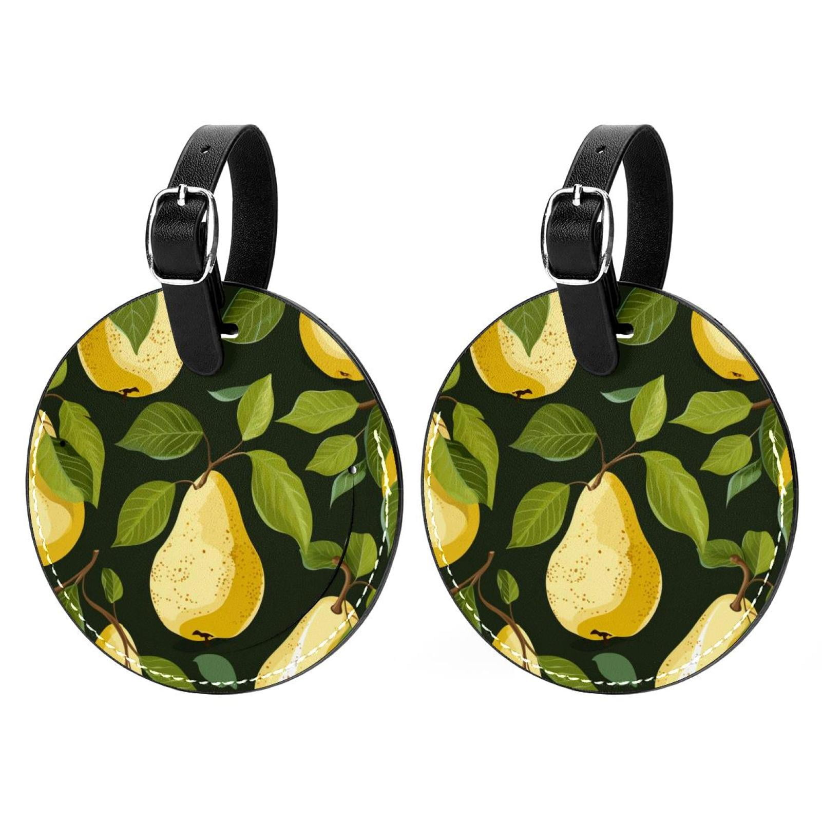 pear 2pcs PU Leather Round Bag Tags with Privacy Cover and Name ID Tag ...