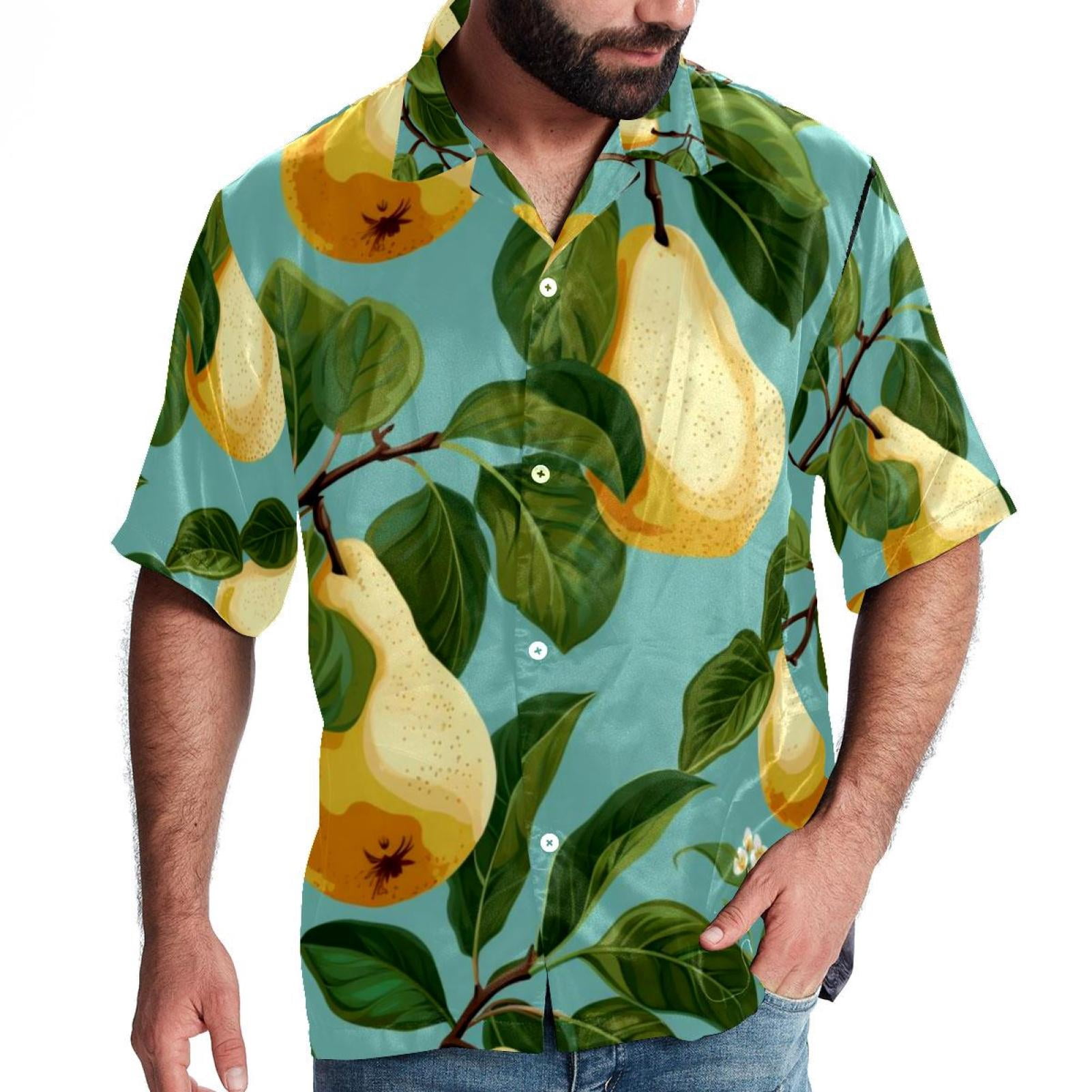 pear Men's Short Sleeve Beach Shirts, Casual Printed Poplin Button Down ...