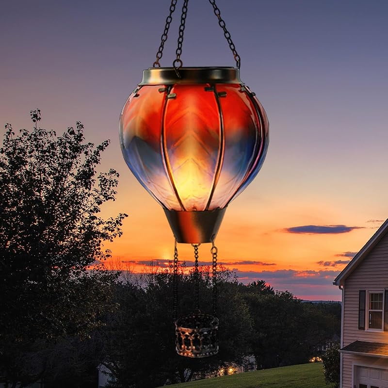 pearlstar Hot Air Balloon Solar Lantern with Flickering Flame Light ...