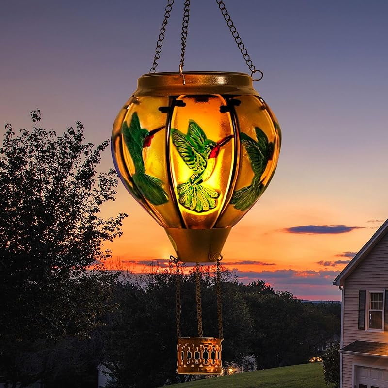 pearlstar Hot Air Balloon Solar Lantern with Flickering Flame Light ...