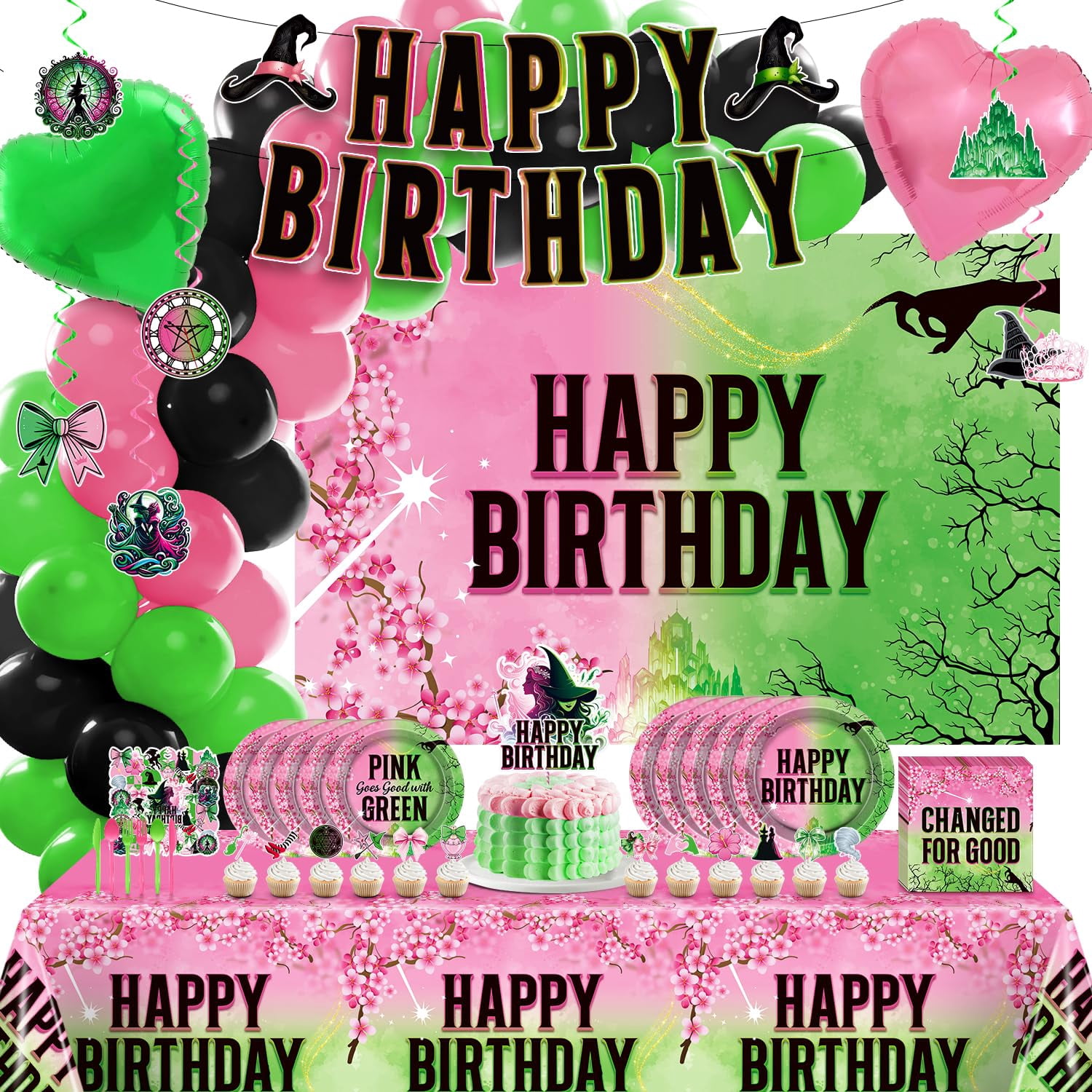 pekeng Pink and Green RRF12 Birthday Party Decorations Kit Witch ...
