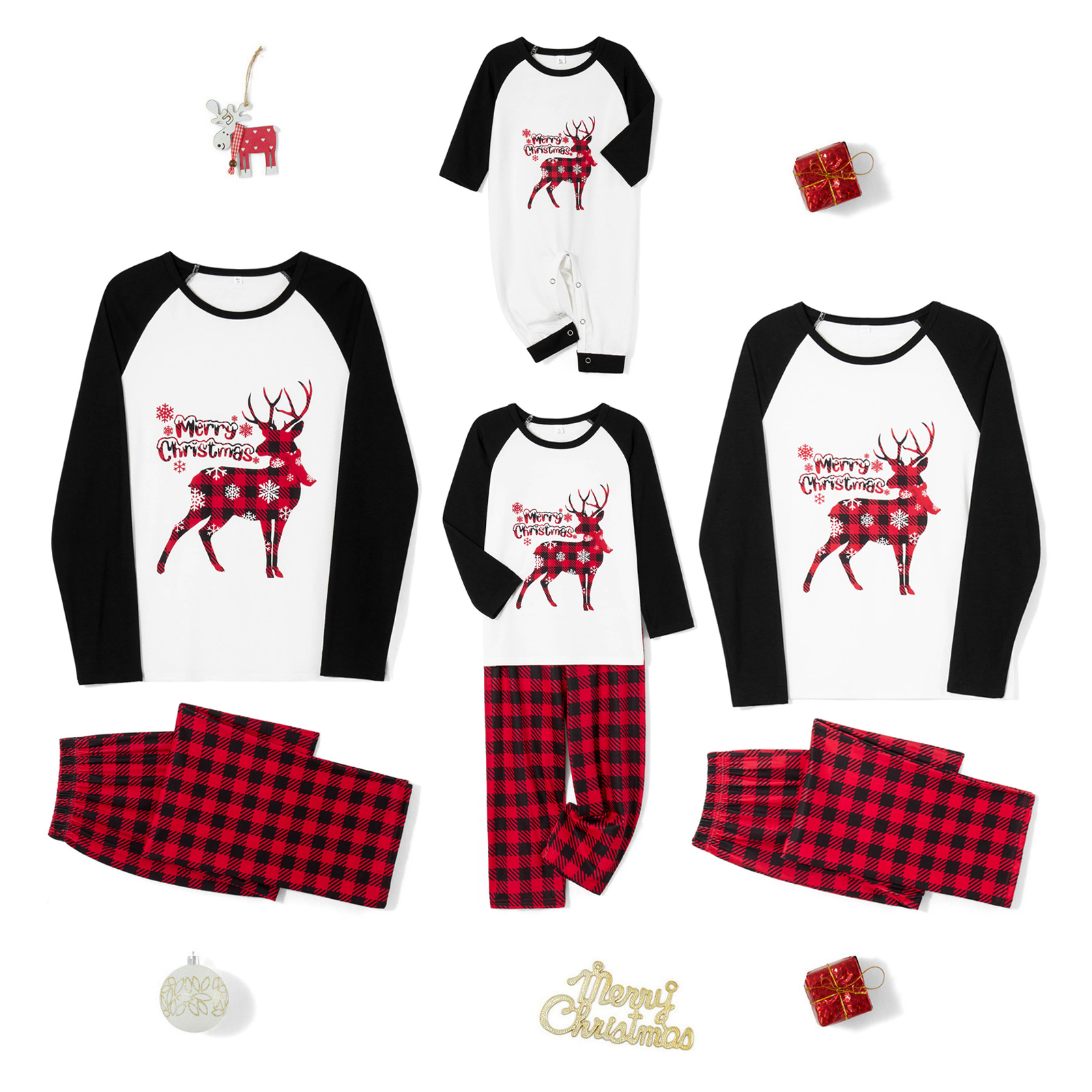 pengnight Christmas Family Pajamas Matching Set Elk Print Long Sleeve ...