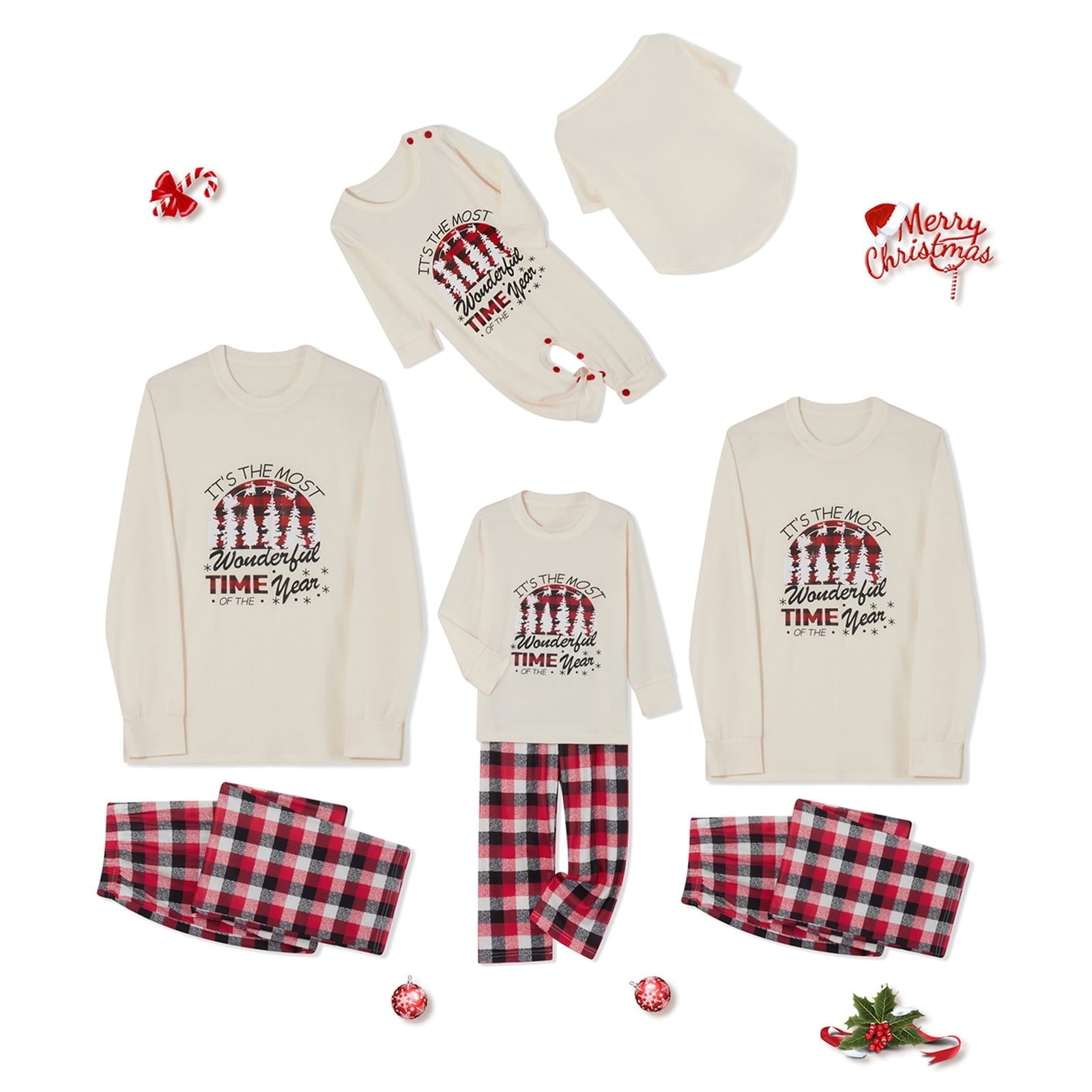 pengnight Family Matching Christmas Pajamas Set, Letter Print Holiday ...
