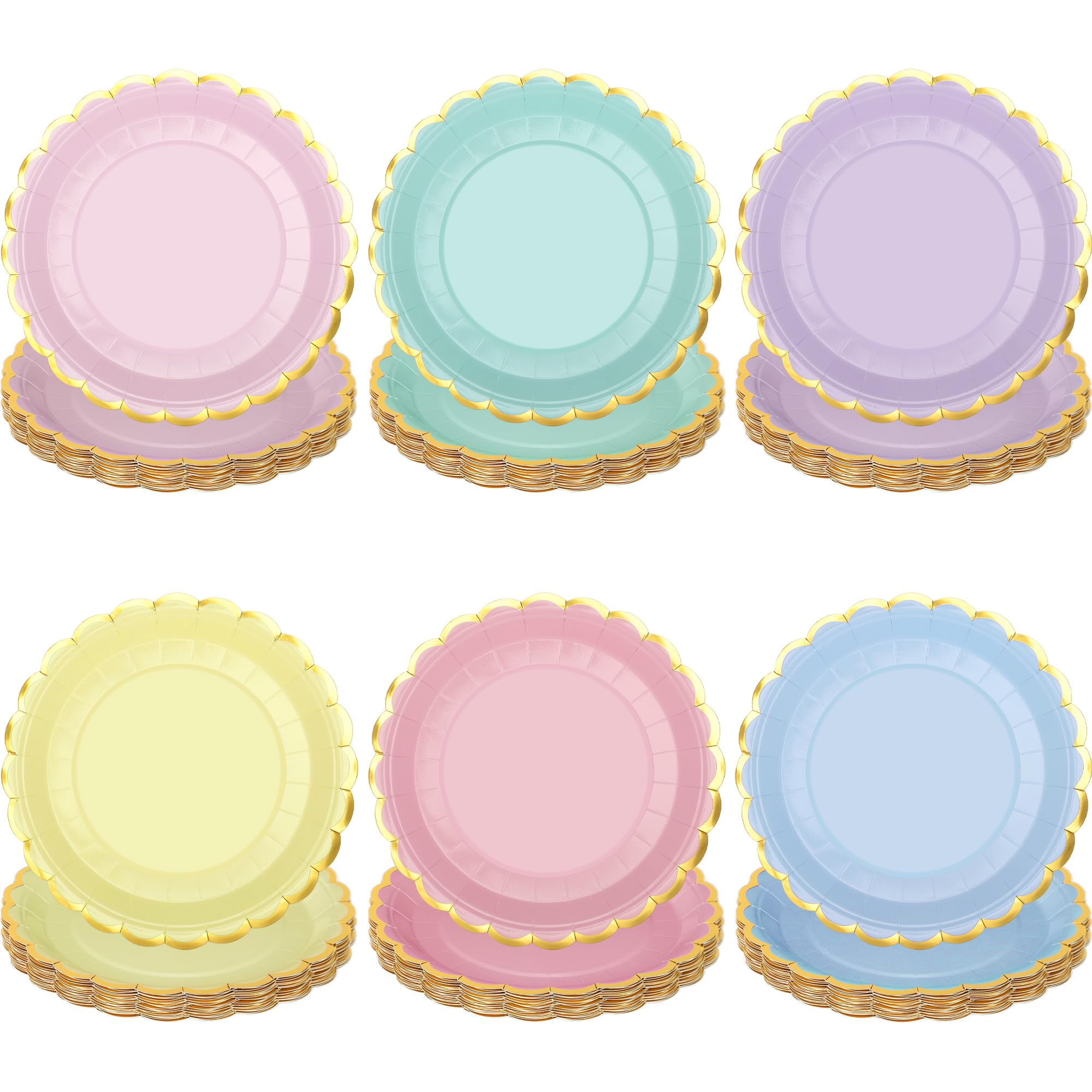 peony man 24 Pcs Pastel Scalloped AFN1Paper Plates Macaron Party Plates ...