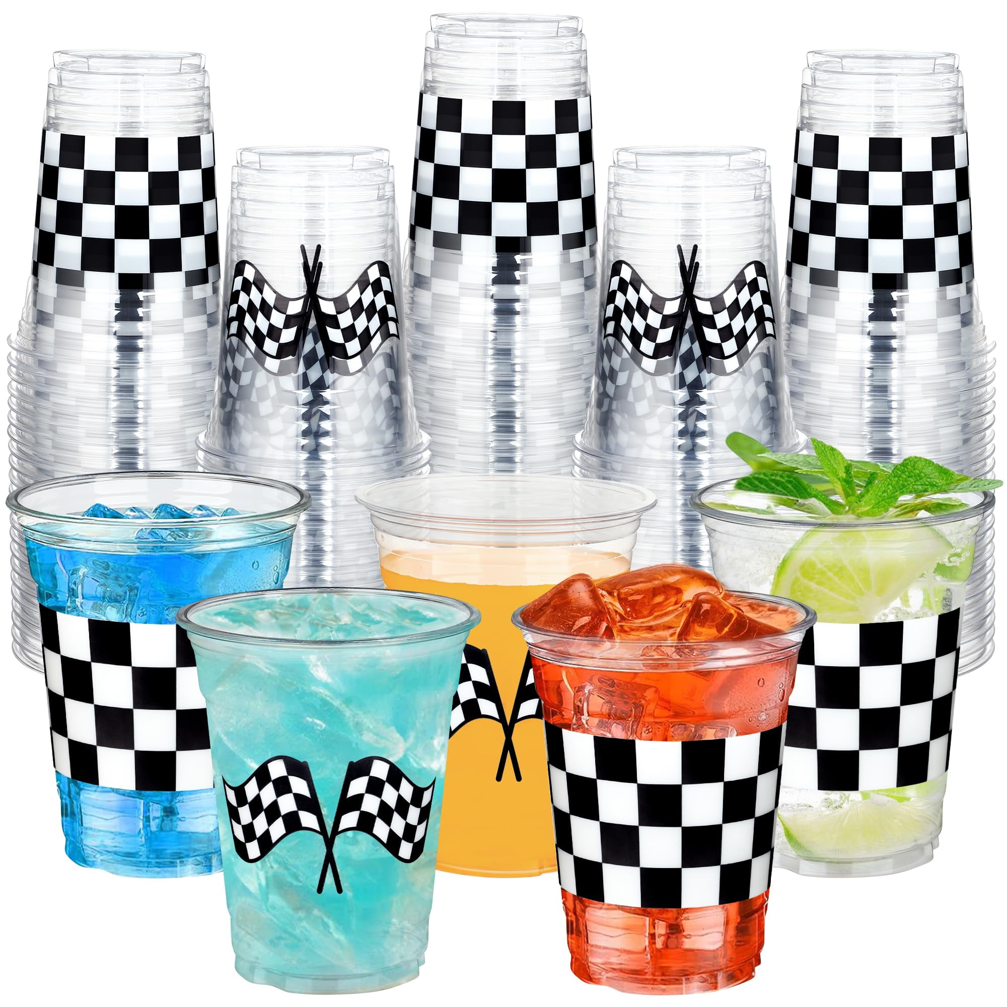 peony man 50 Pcs Checkered Racing Party Plastic Cups 16 oz White Black ...