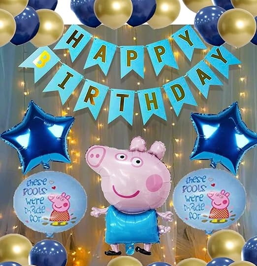 peppa pig blue birthday theme decoration combo set 36 pcs with balloons ...