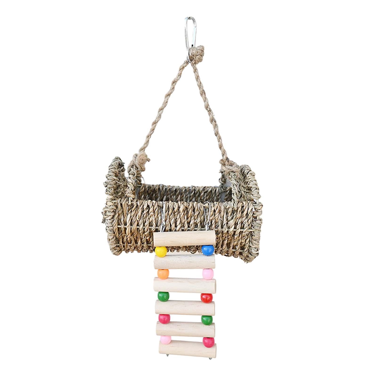 perfeclan Bird Nest Hut Bird Cage Accessories with Ladder Decoration ...