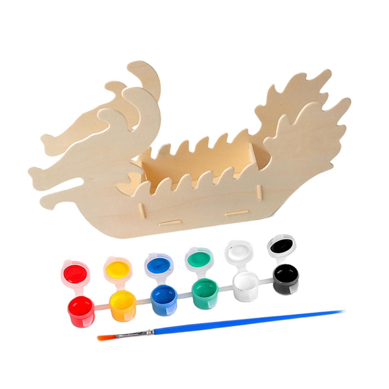 perfeclan Wooden Dragon Boat Craft Model,Kindergarten Coloring Toy ...