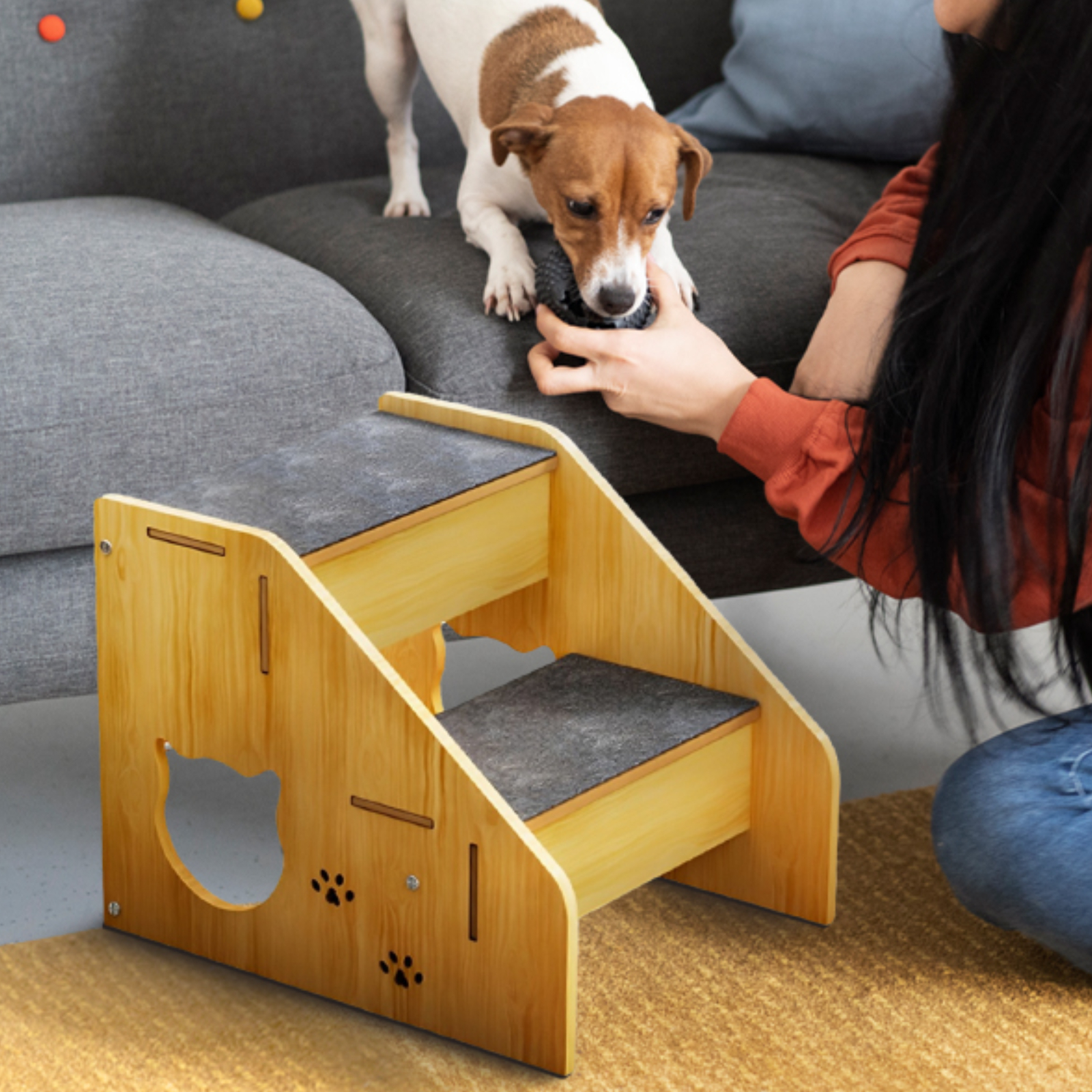 perfeclan Wooden Pet Stairs, Cat Stairs Accessories,Non Slip ...