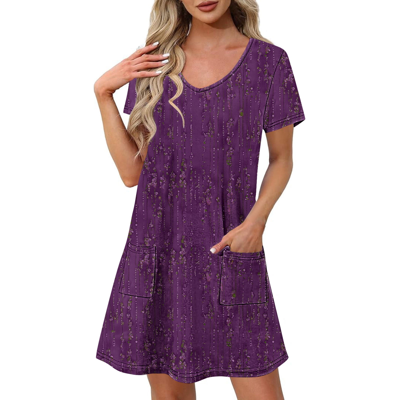perfectbot Womens Boho Dress Fashion Print V-Neck Short Sleeve Relaxed ...
