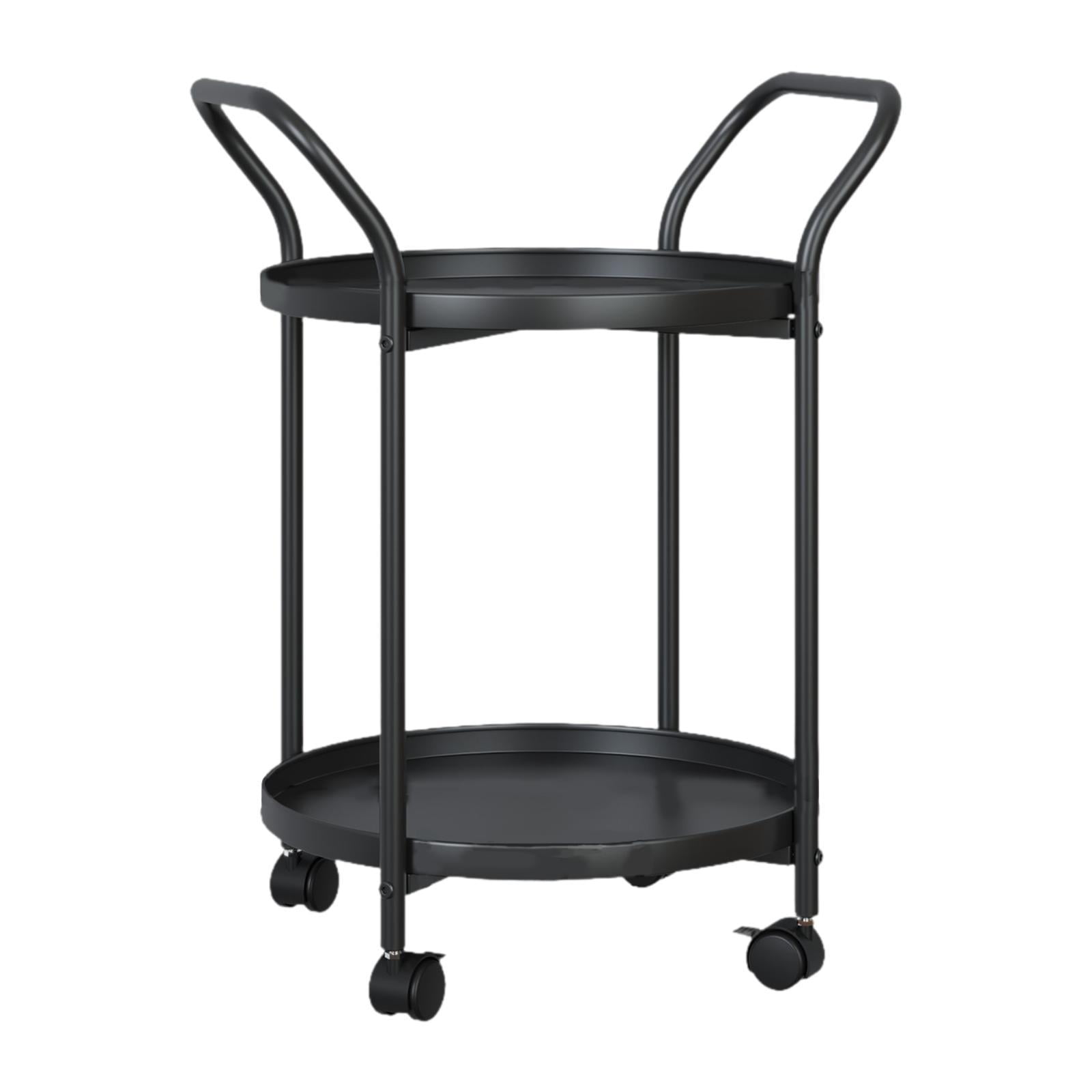 perfk 2 Tier Round Side Table End Table with Wheels Simple Fruits and Vegetable Holder black ...
