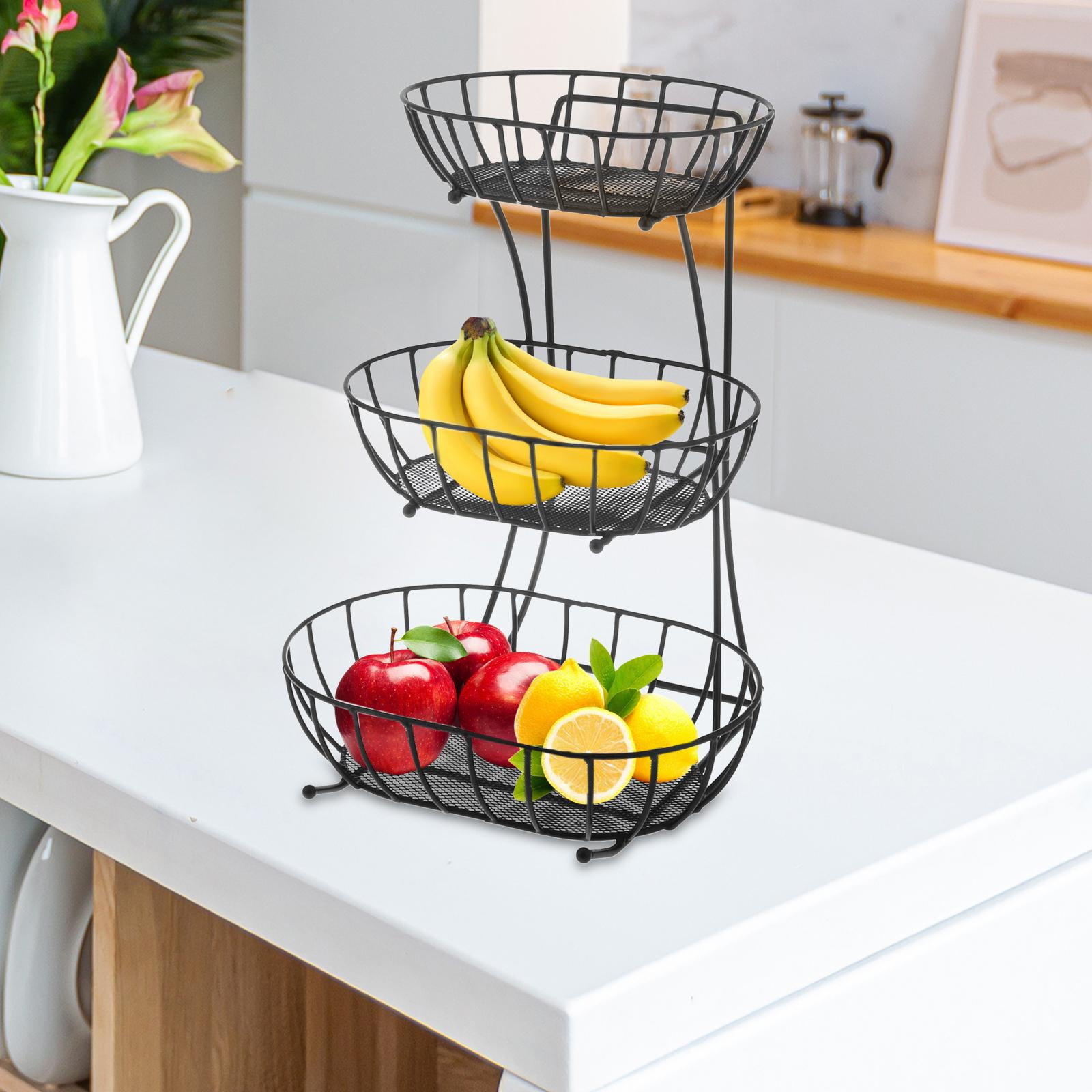 perfk 3 Tier Metal Fruit Basket Space Saver Counter Top Wrought Iron ...