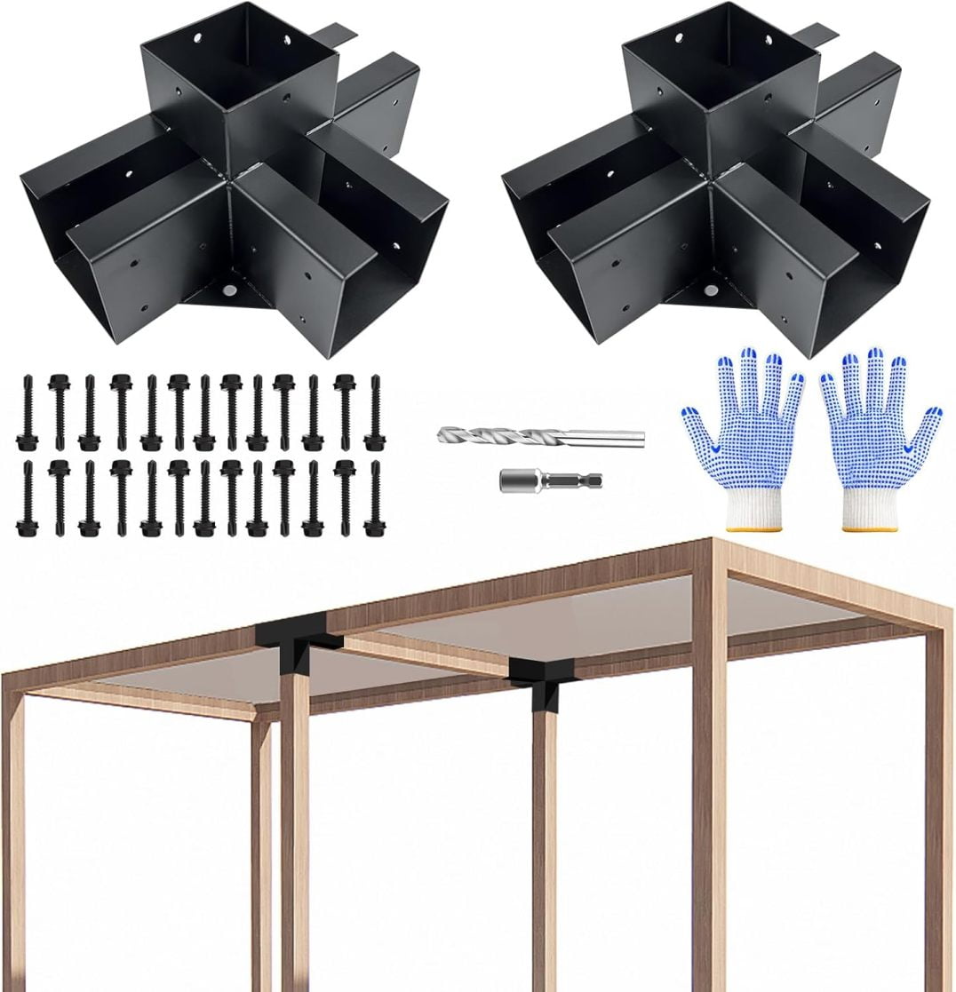 pergola Bracket kit 4x4,4-Way Right Angle Corner Bracket Woodworks ...