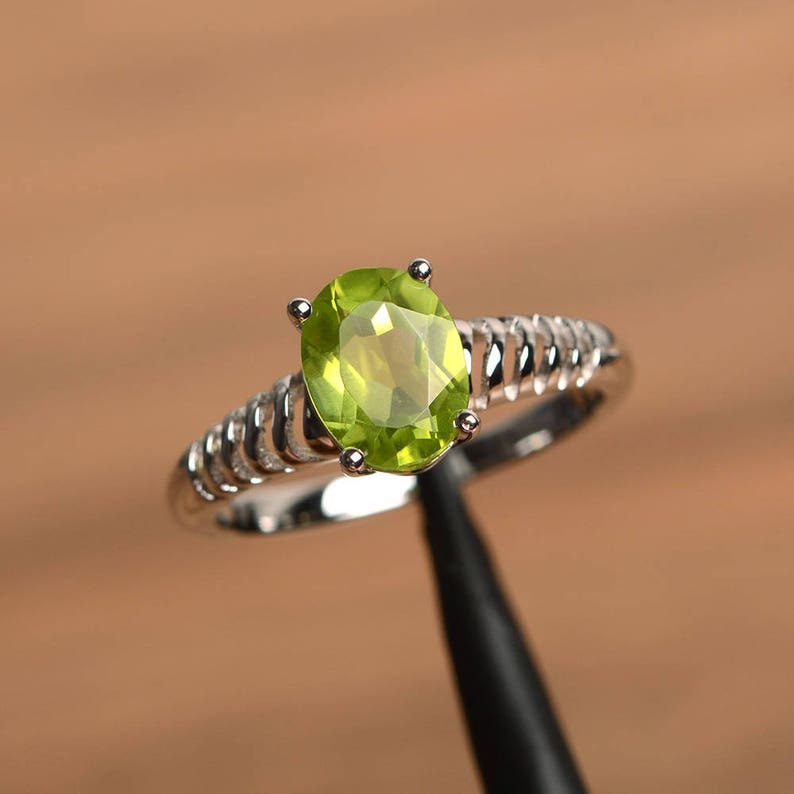 peridot ring sterling silver oval cut August birthstone solitaire ...