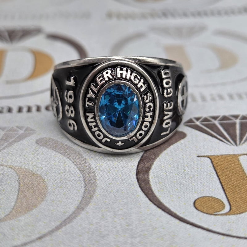 personalized Oval Cut john Tyler High School Class Ring For Men's ...