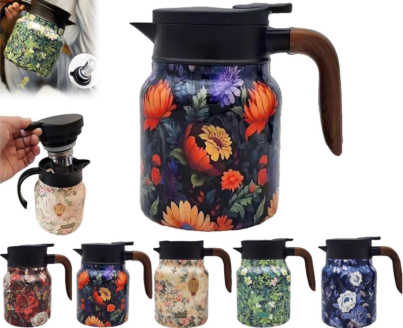 peshoriadam tea pot，Raidley Vintage Floral Pattern Tea Thermos, Doresty ...