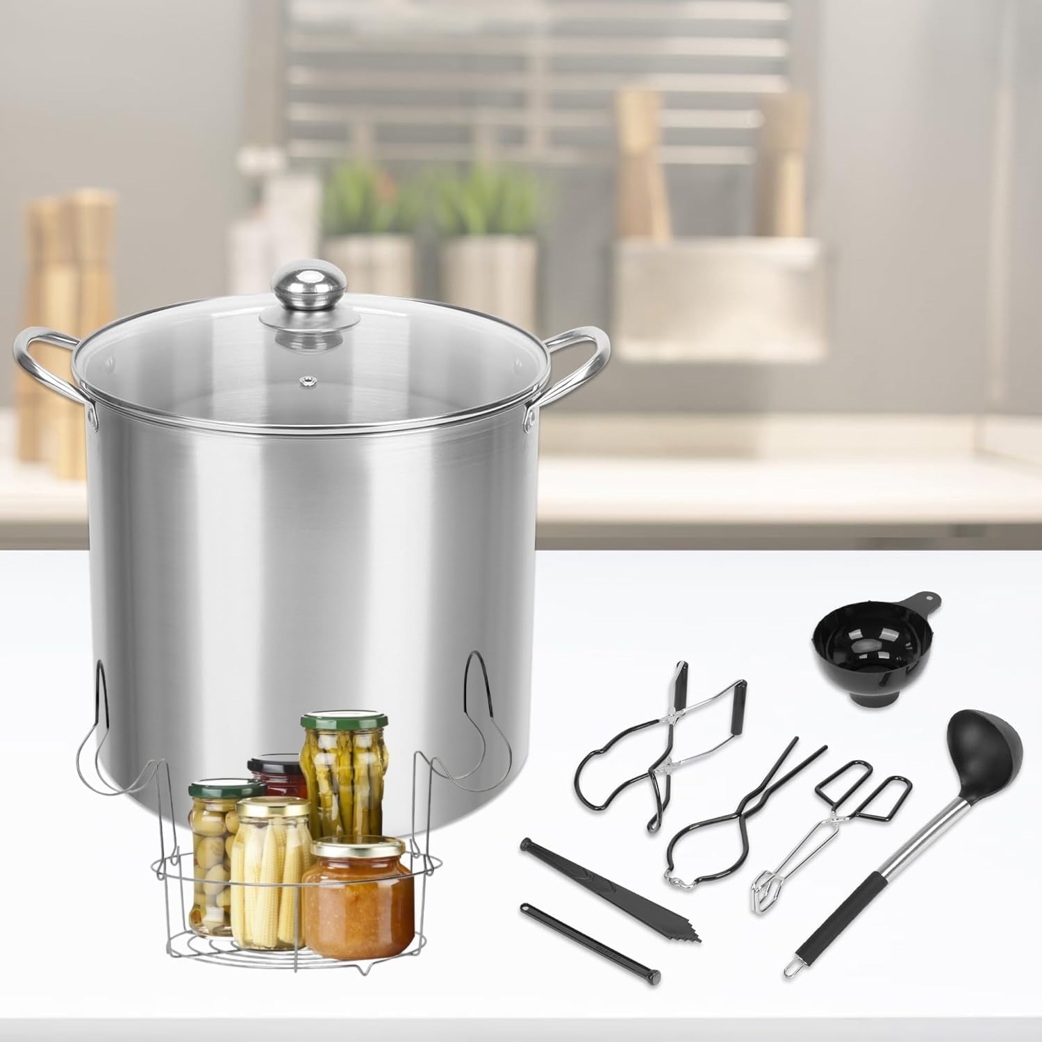 petoto 21.5 QT Stainless Steel Canning Pot with Rack and Lid, 9Pcs ...