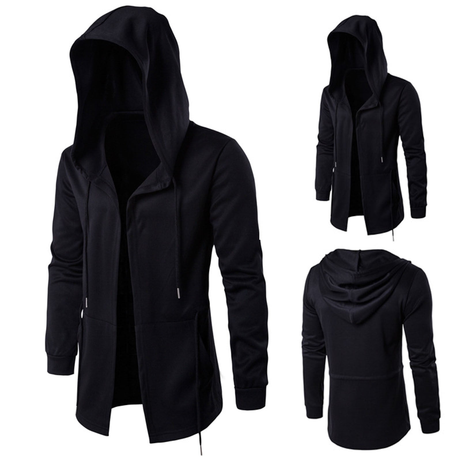 pgeraug for men medium long solid cloak hooded coat trench coat jackets ...