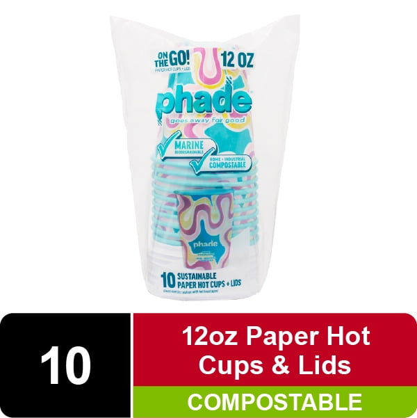 Phade Marine Biodegradable and Compostable Paper Hot Cups with Lids, 12 ...