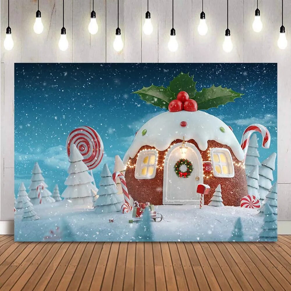 photography backdrop winter snow world candy house snowflake photo ...