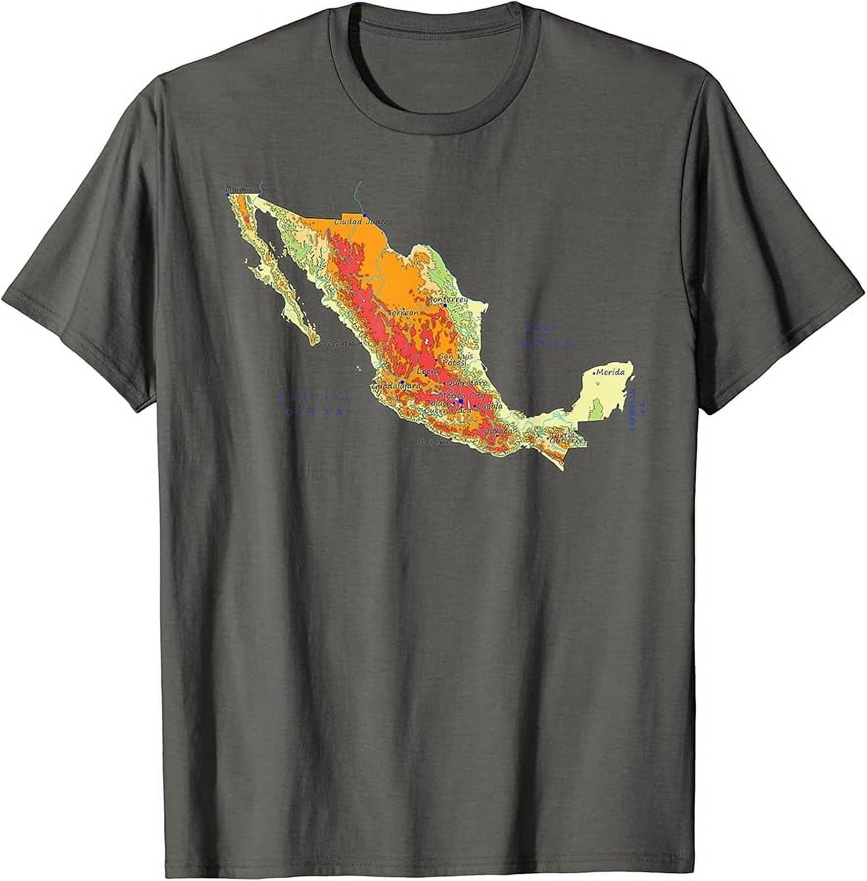 physical map of Mexico, Border, rivers and the major cities T-Shirt ...