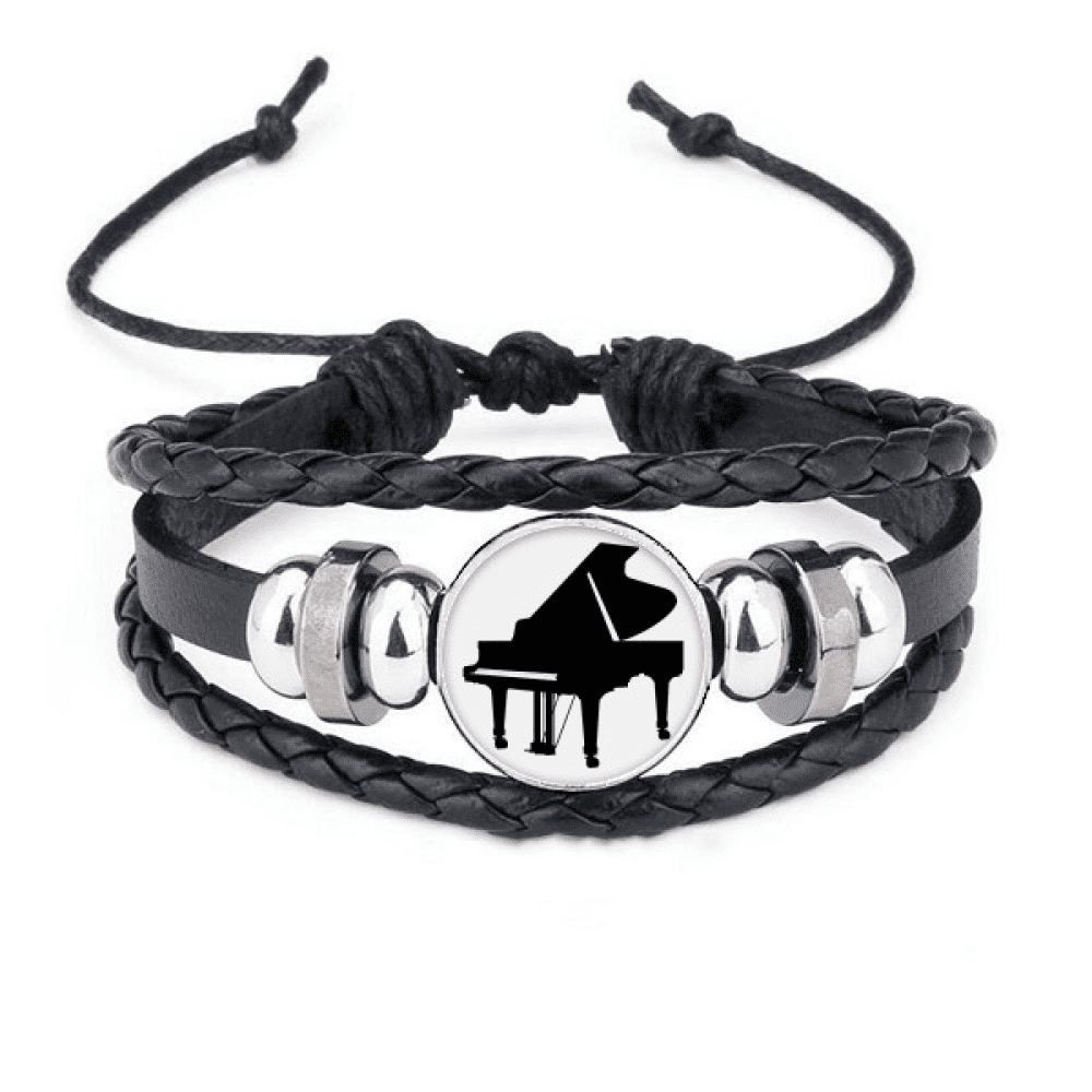 piano classical music instrument pattern bracelet braided leather woven ...